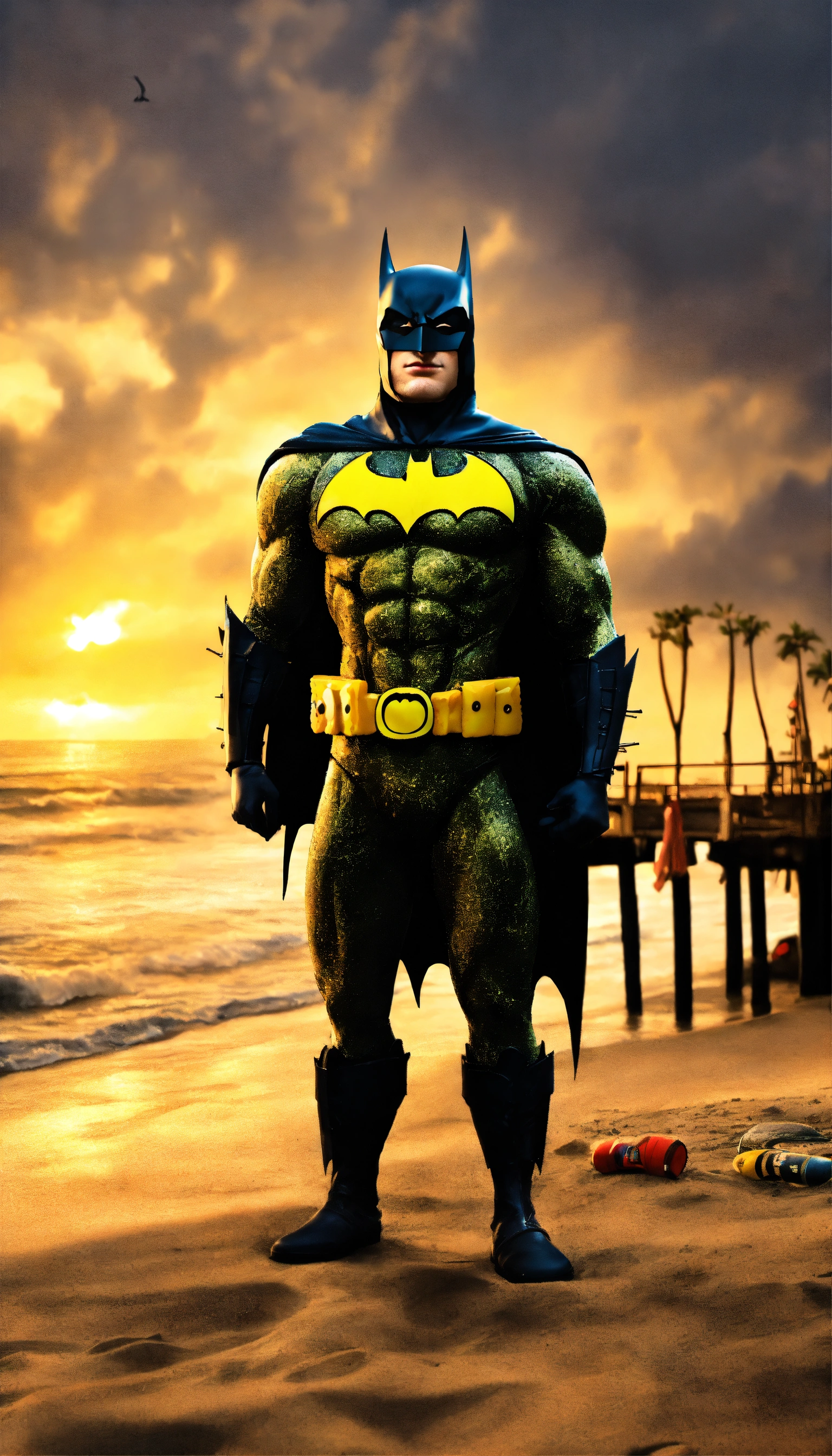 Lexica - Realistic, batman skinned spongebob, in the beach, amazing ...