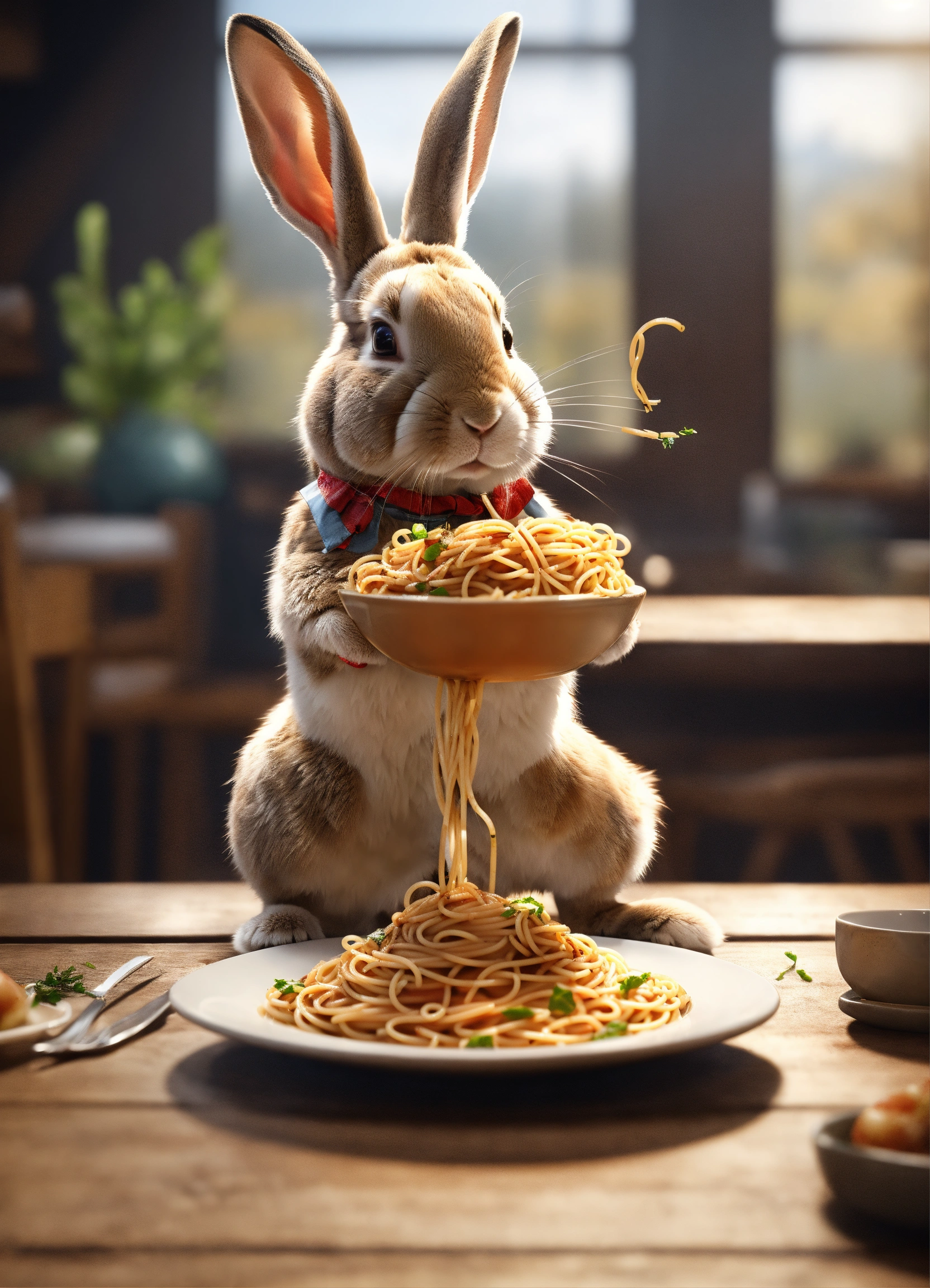 Lexica - A rabbit standing on 2 legs, eating spaghetti, unreal engine ...