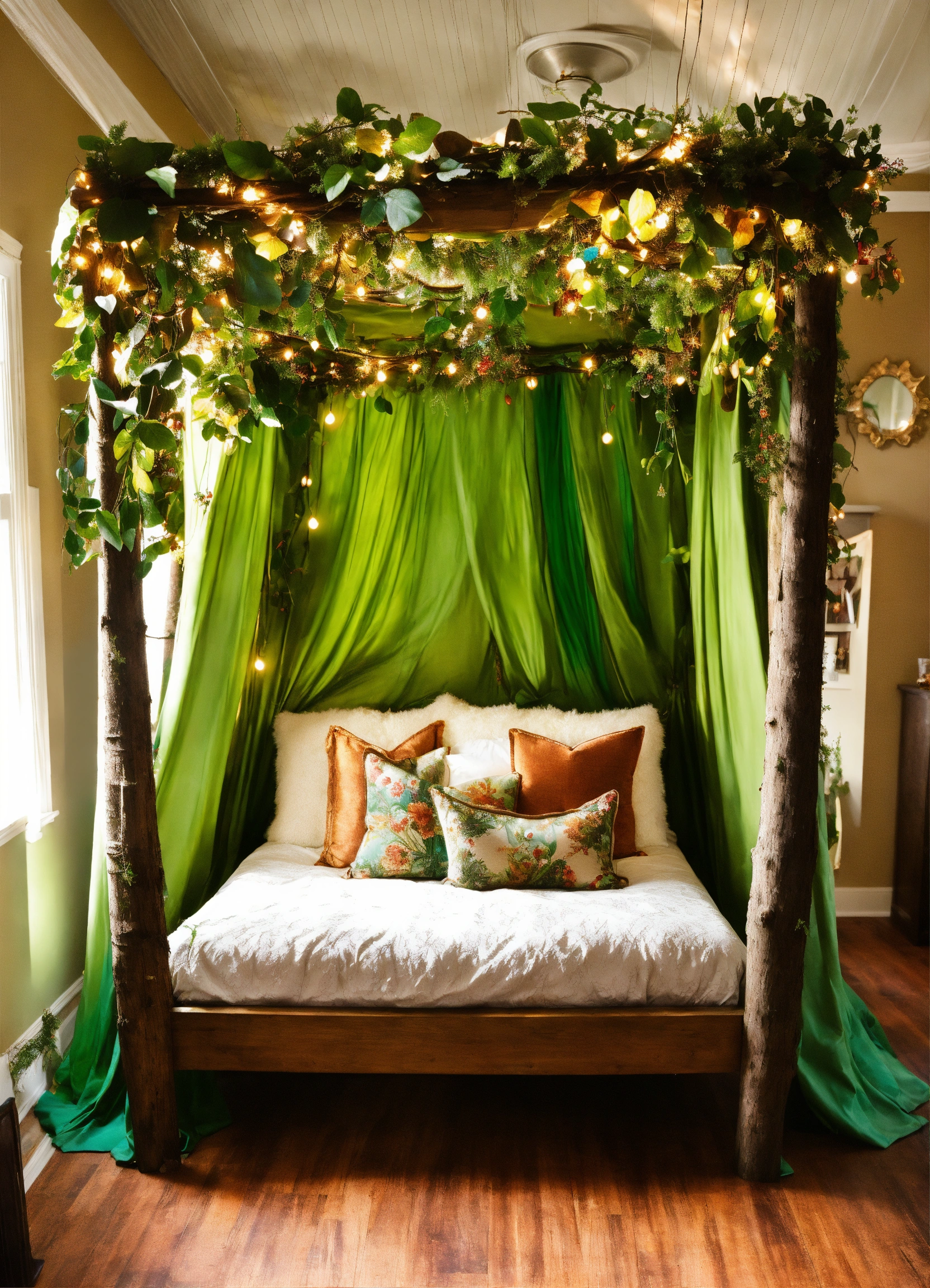 Lexica - Create an over-the-top elegant enchanted forest canopy bed DreamWorks-inspired.