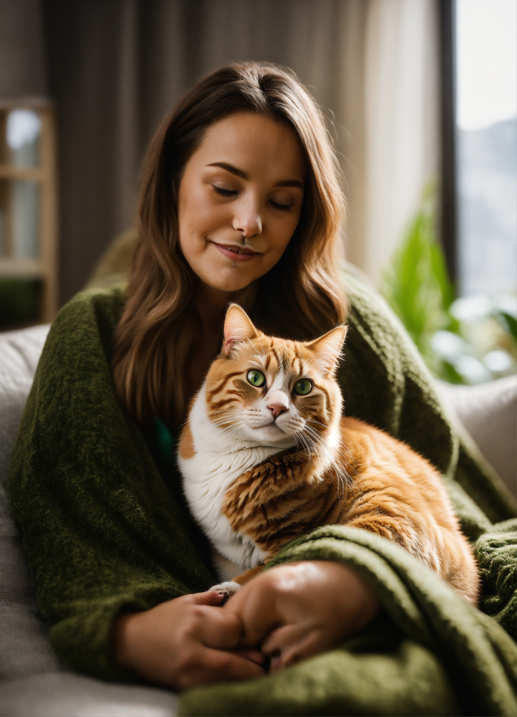 Lexica - A cute middle-aged cat with beautiful green-brown eyes sits ...