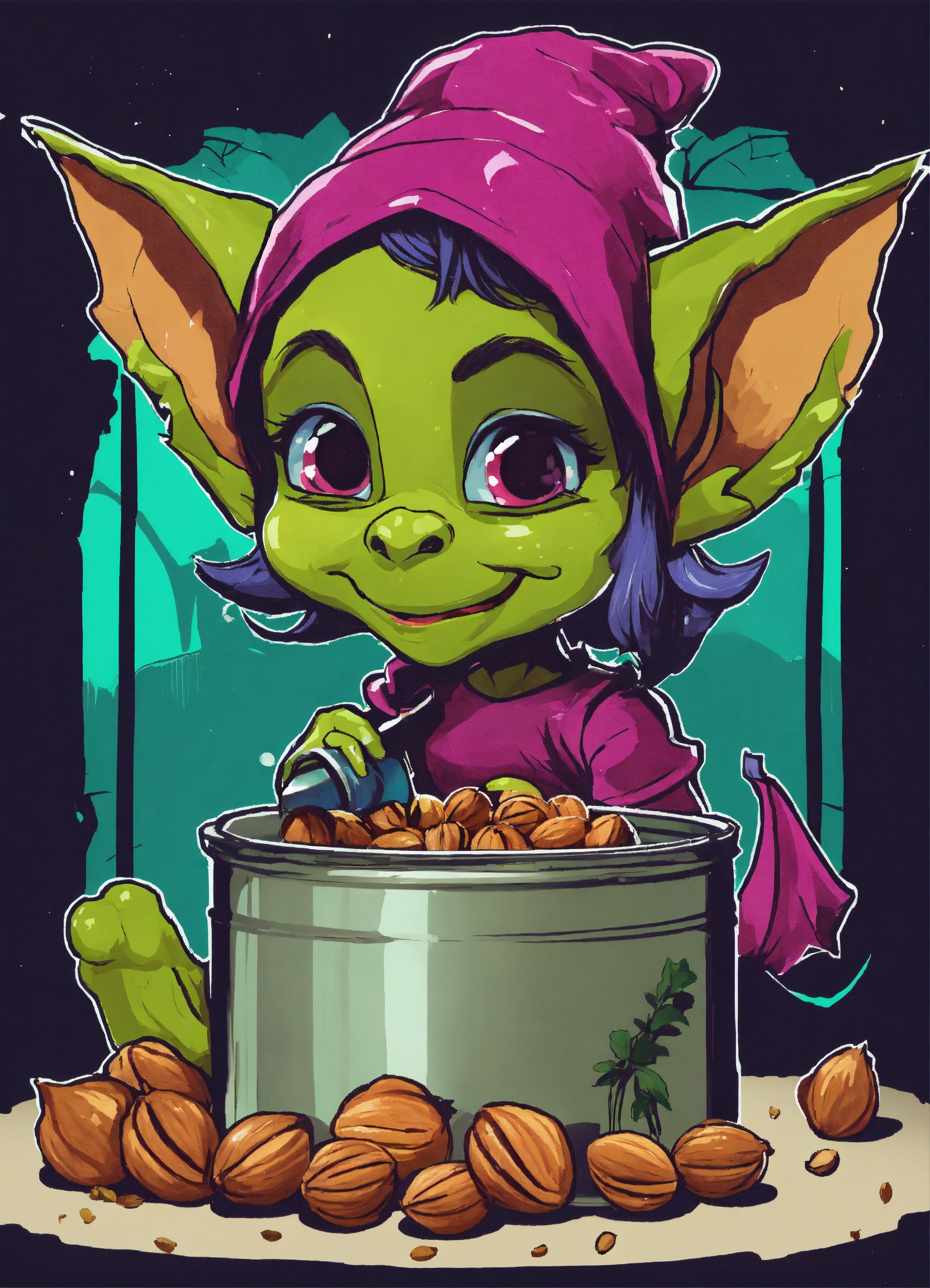 Lexica - T-shirt design of a Cute Cartoon Goblin Female Eating from a ...
