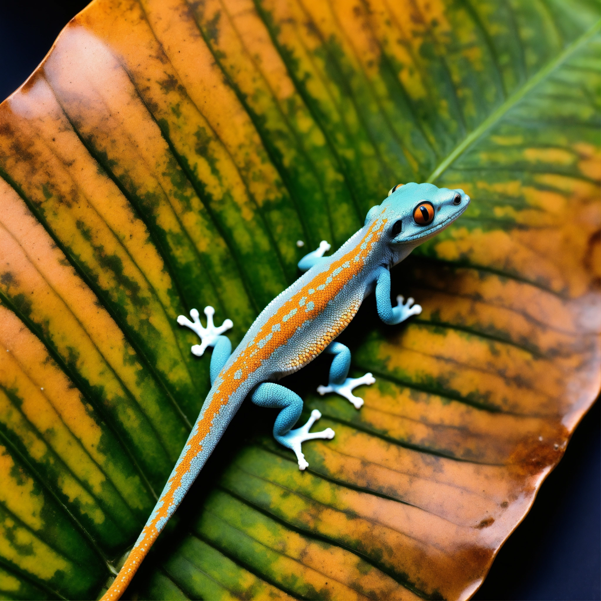 Lexica - A gecko, dark blue and orange scaled, a little bit of aether ...