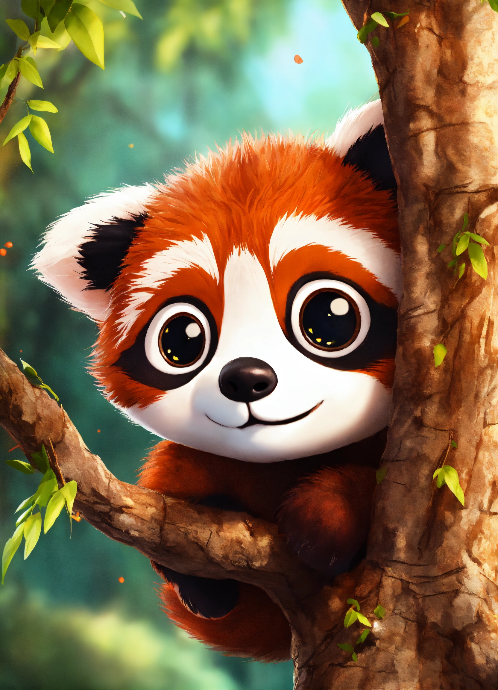Lexica - A cute dark evil, baby red panda sloth with big eyes hanging ...