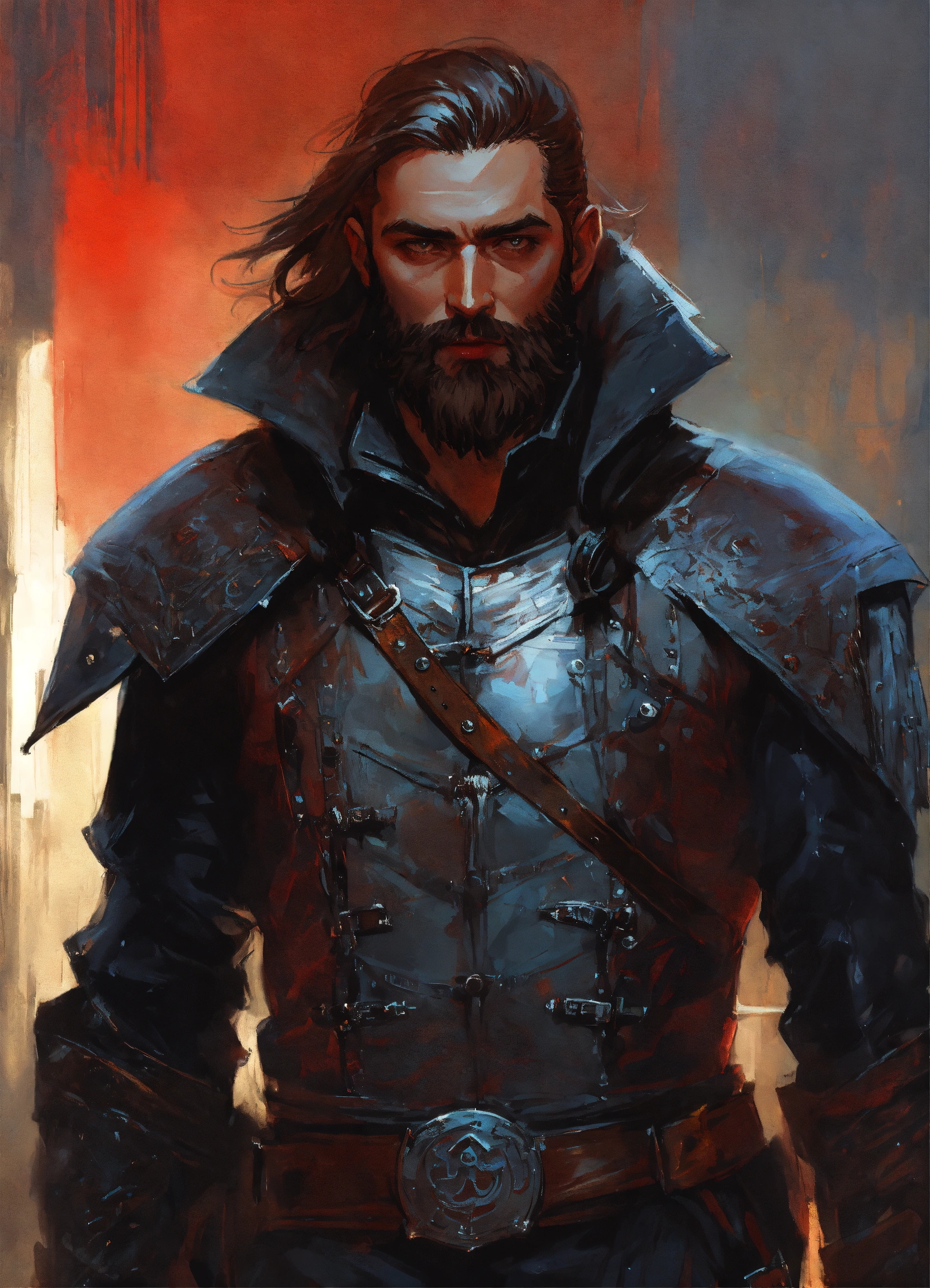 Lexica - Male vampire bounty hunter wearing studded leather armor with ...