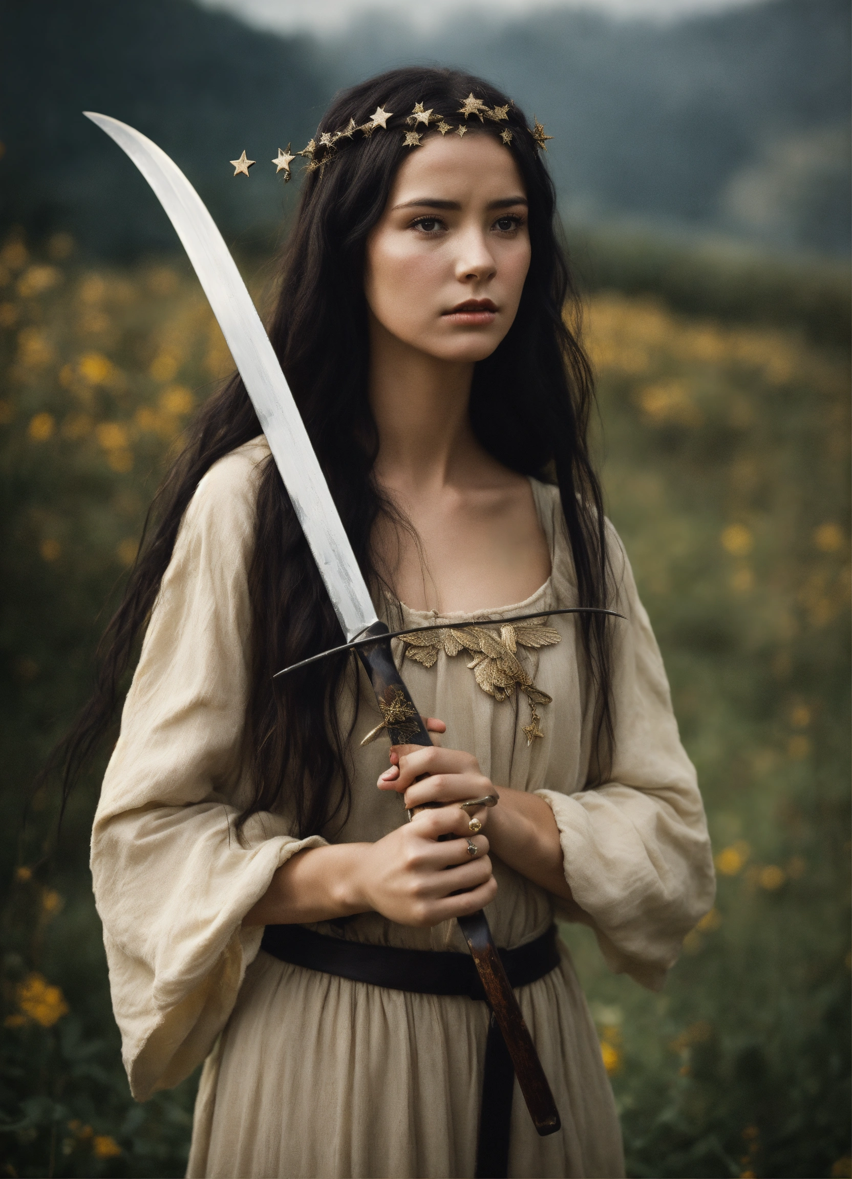 Lexica - A fairy cutting her own long and black hair with a machete ...