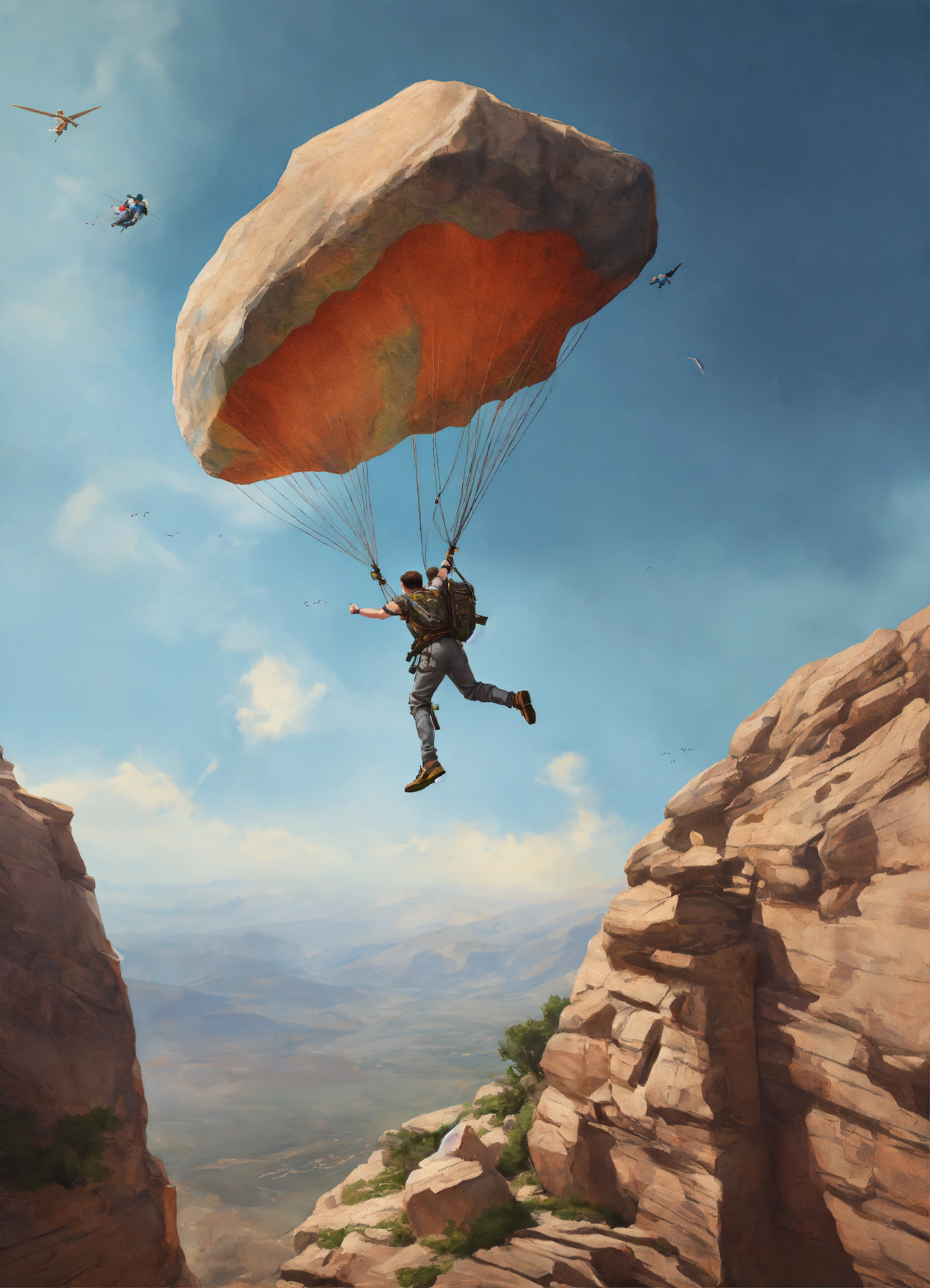 Lexica - Human propel into the air by a rock, digital painting ...