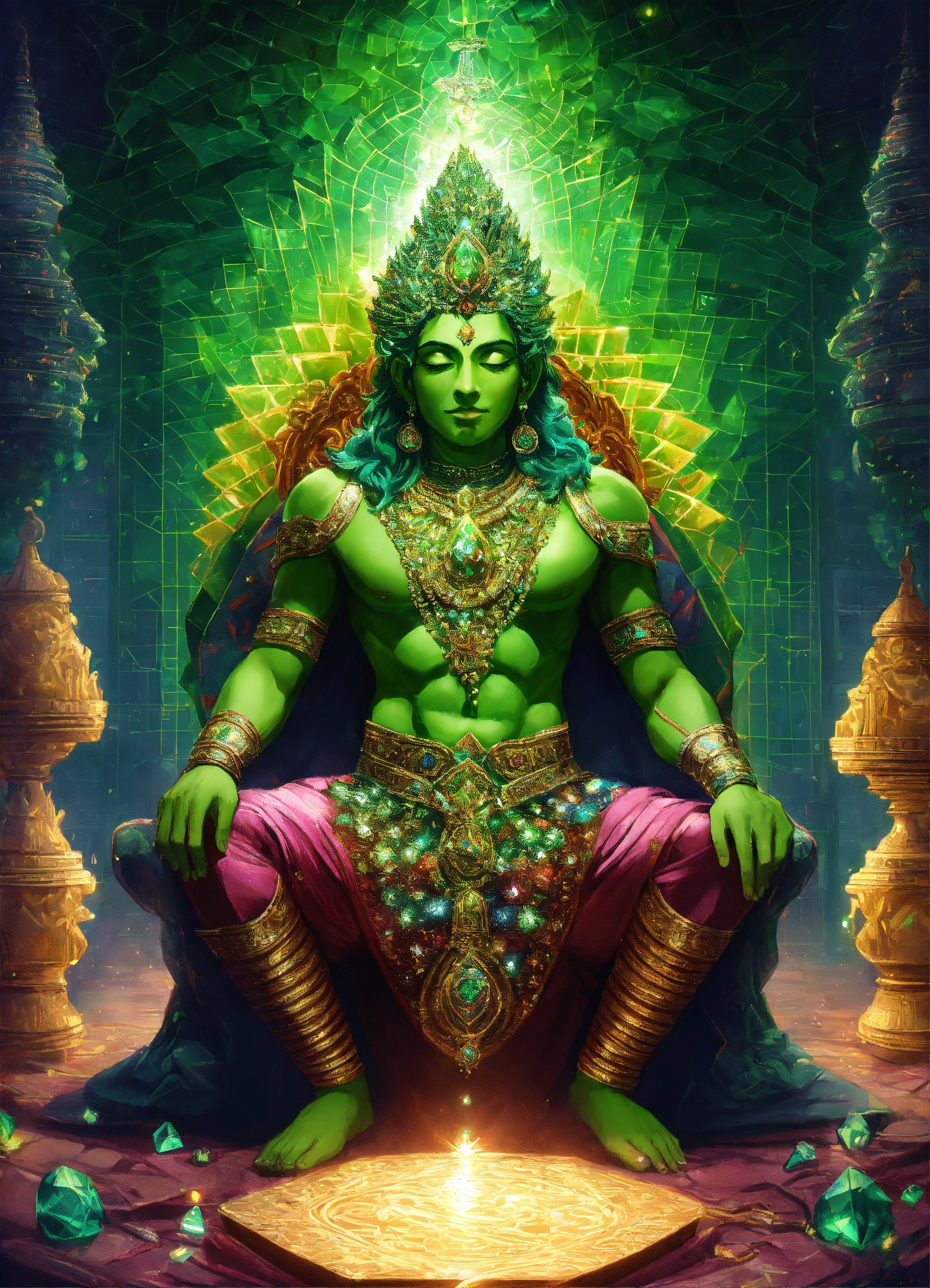 Lexica - Brahma made of diamonds and flashing green DMT throne