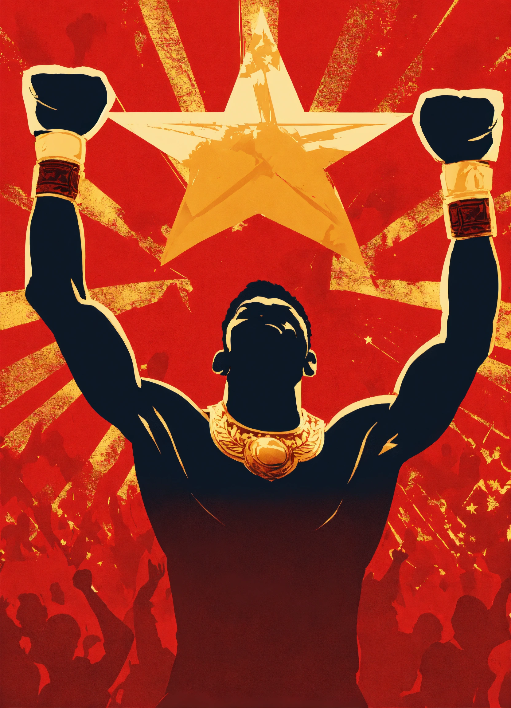 Lexica - Silhouette of a boxer wearing a golden crown and holding his ...