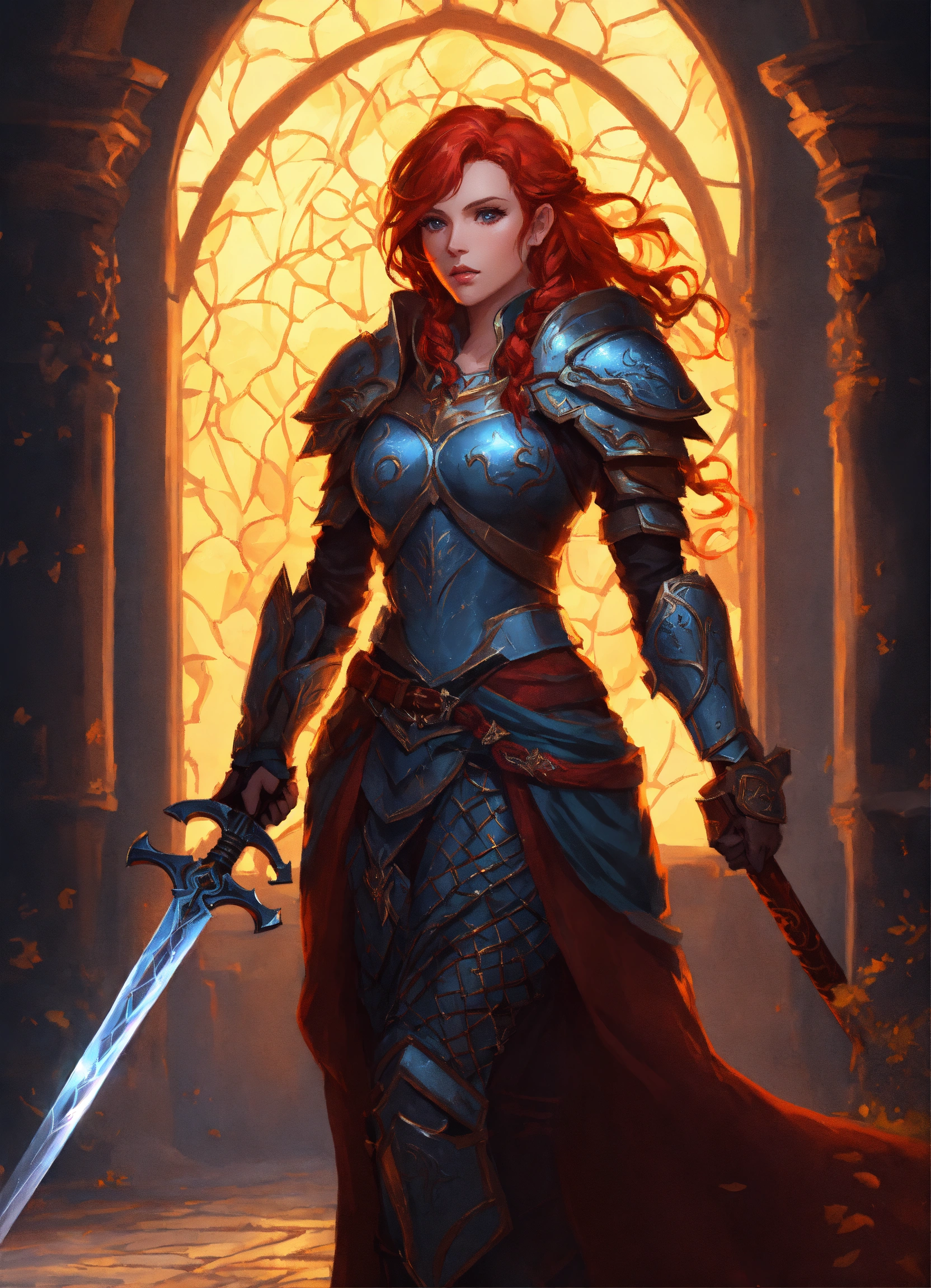 Lexica - Female paladin in center, dnd, fantasy, braided red hair ...