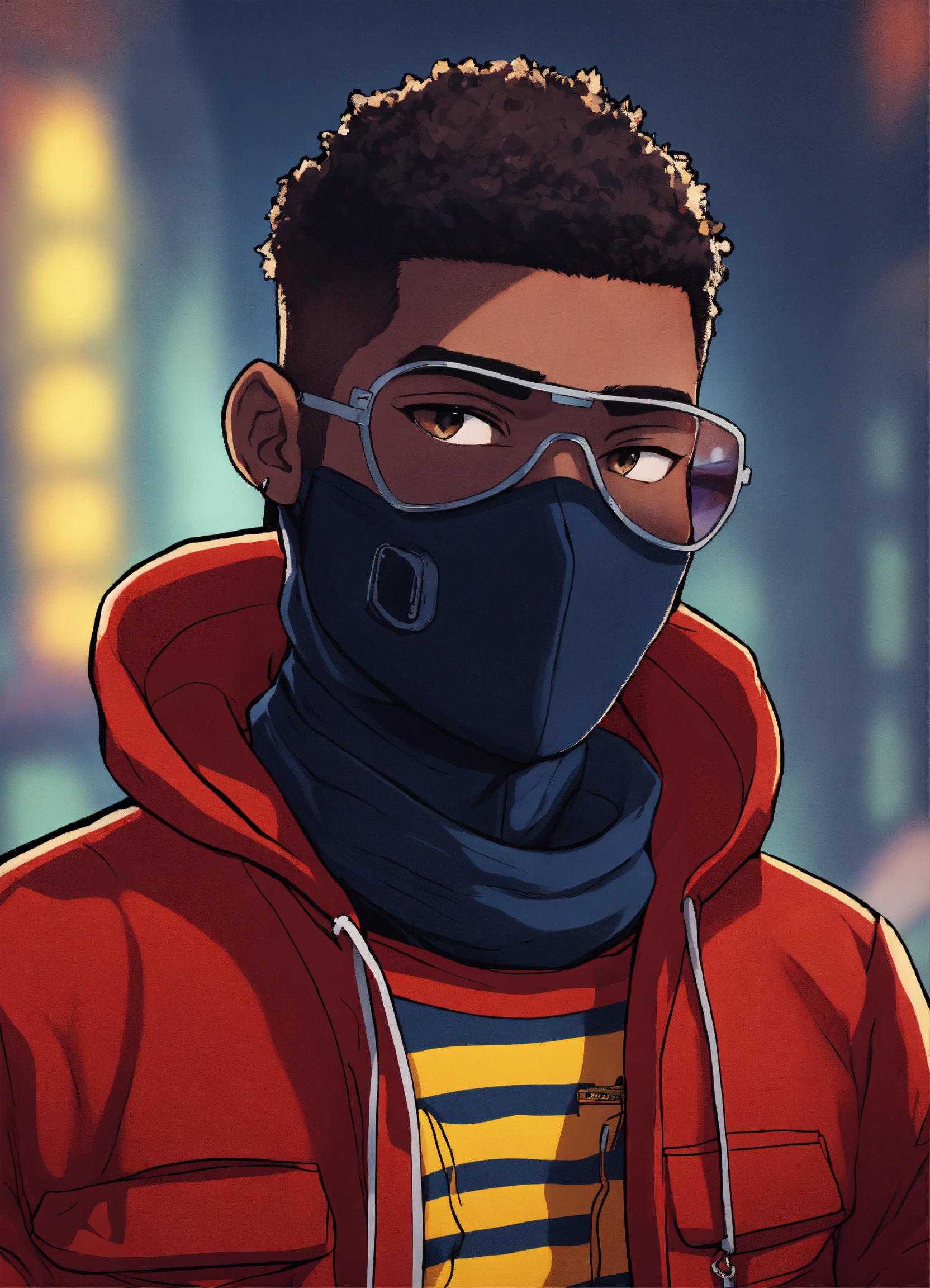 Lexica - Animated cartoon with a black ski mask with stripes, red shirt ...