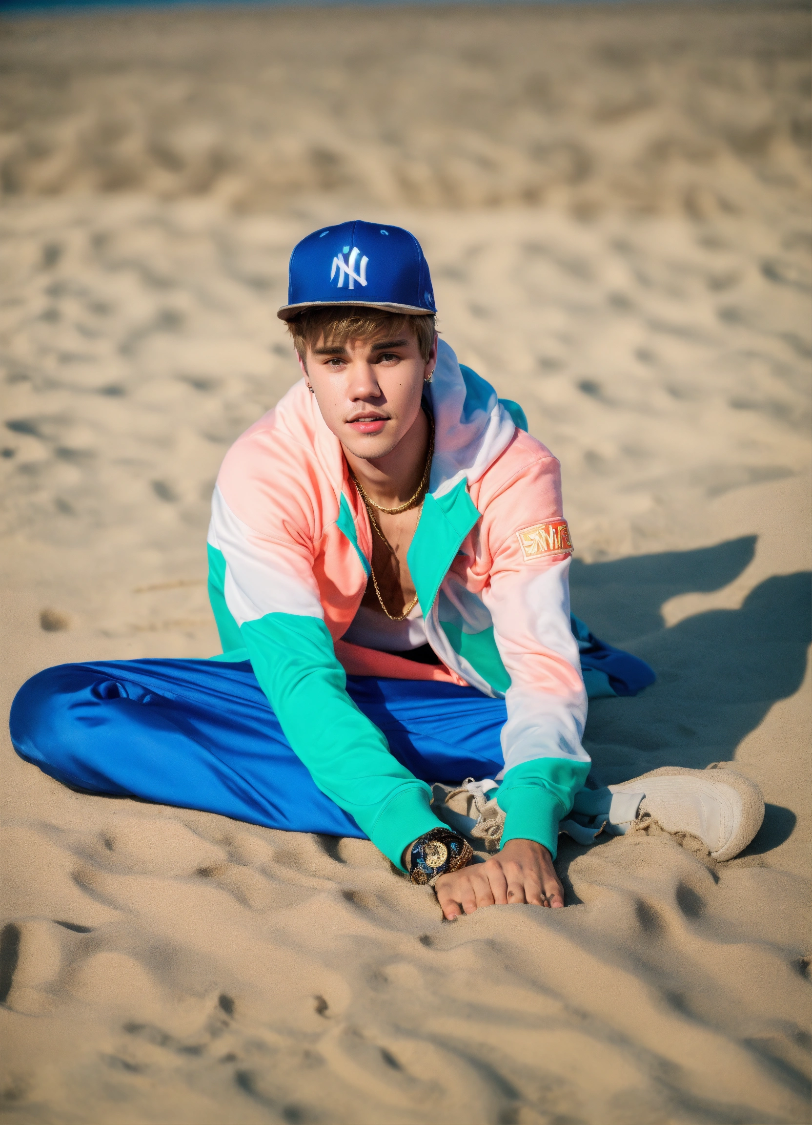 Lexica - Justin bieber, full-length, lying on the beach, feet in view ...
