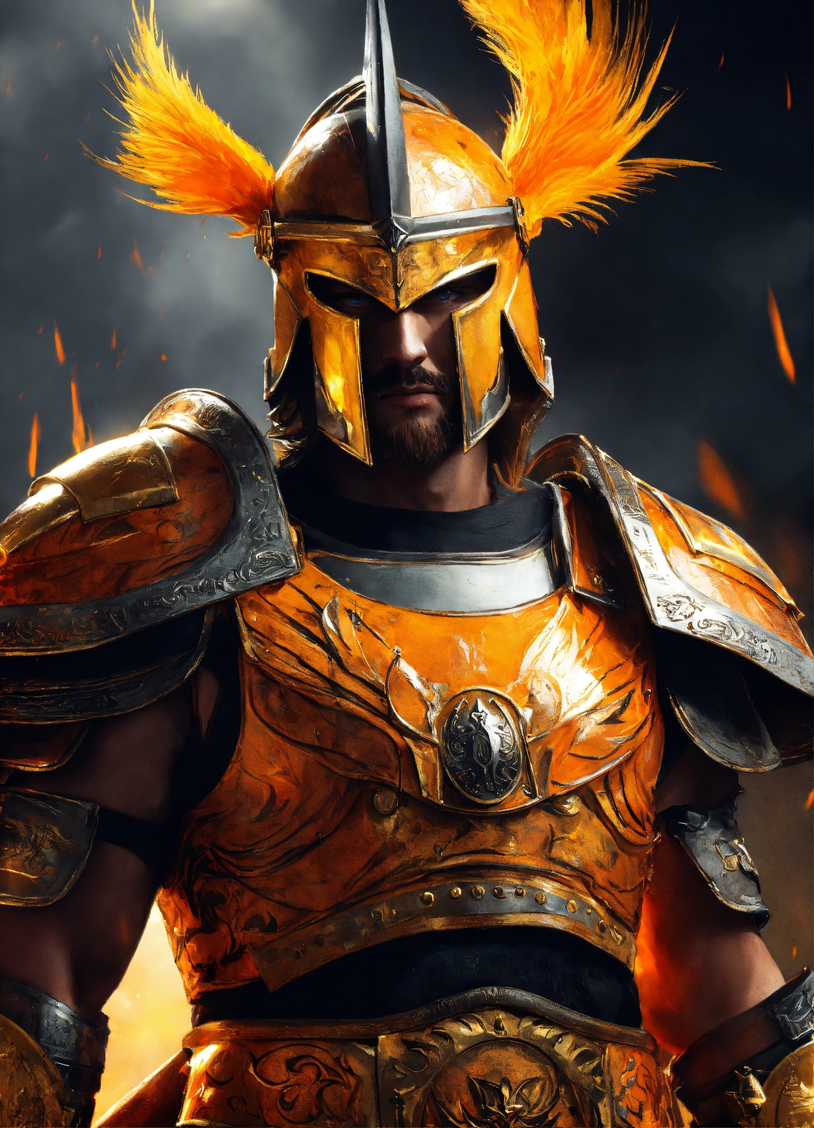 Lexica - Ares, greek god, full armour, orange and yellow thunder ...