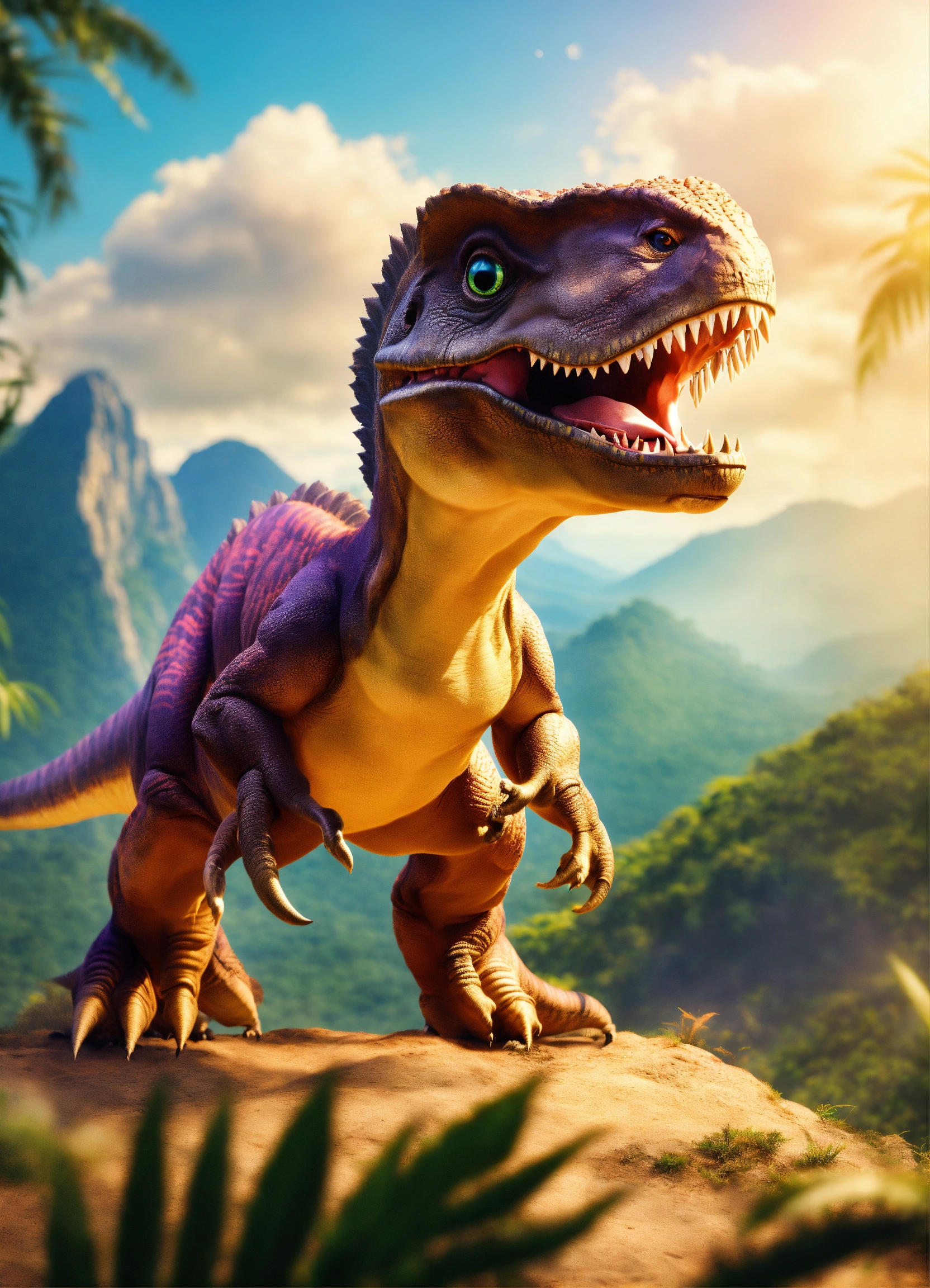 Lexica - An adorable and fluffy baby t-rex dinosaur with big color eyes ...
