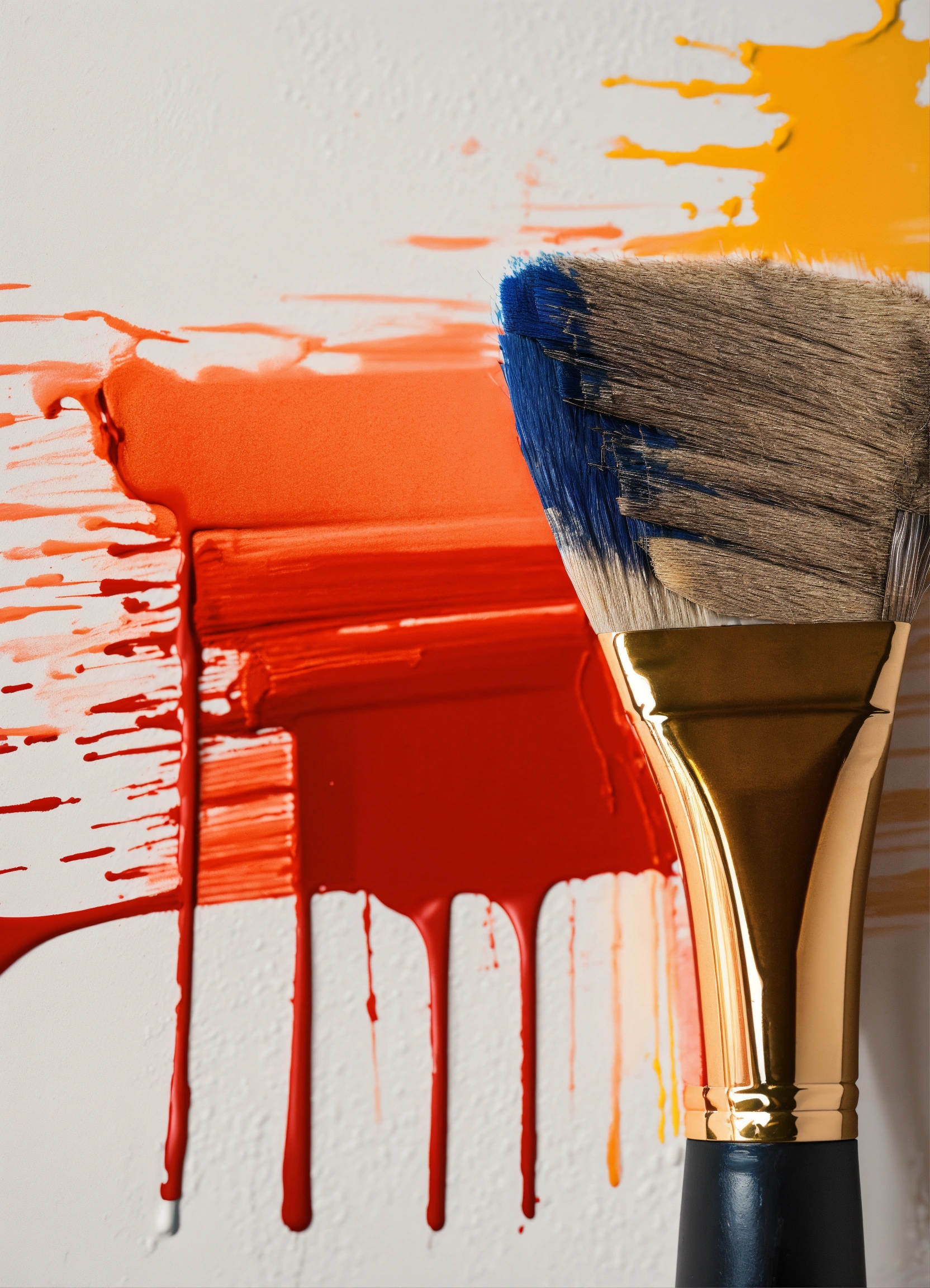 Lexica - Realistic painting brushes apply strokes of paint on a white wall