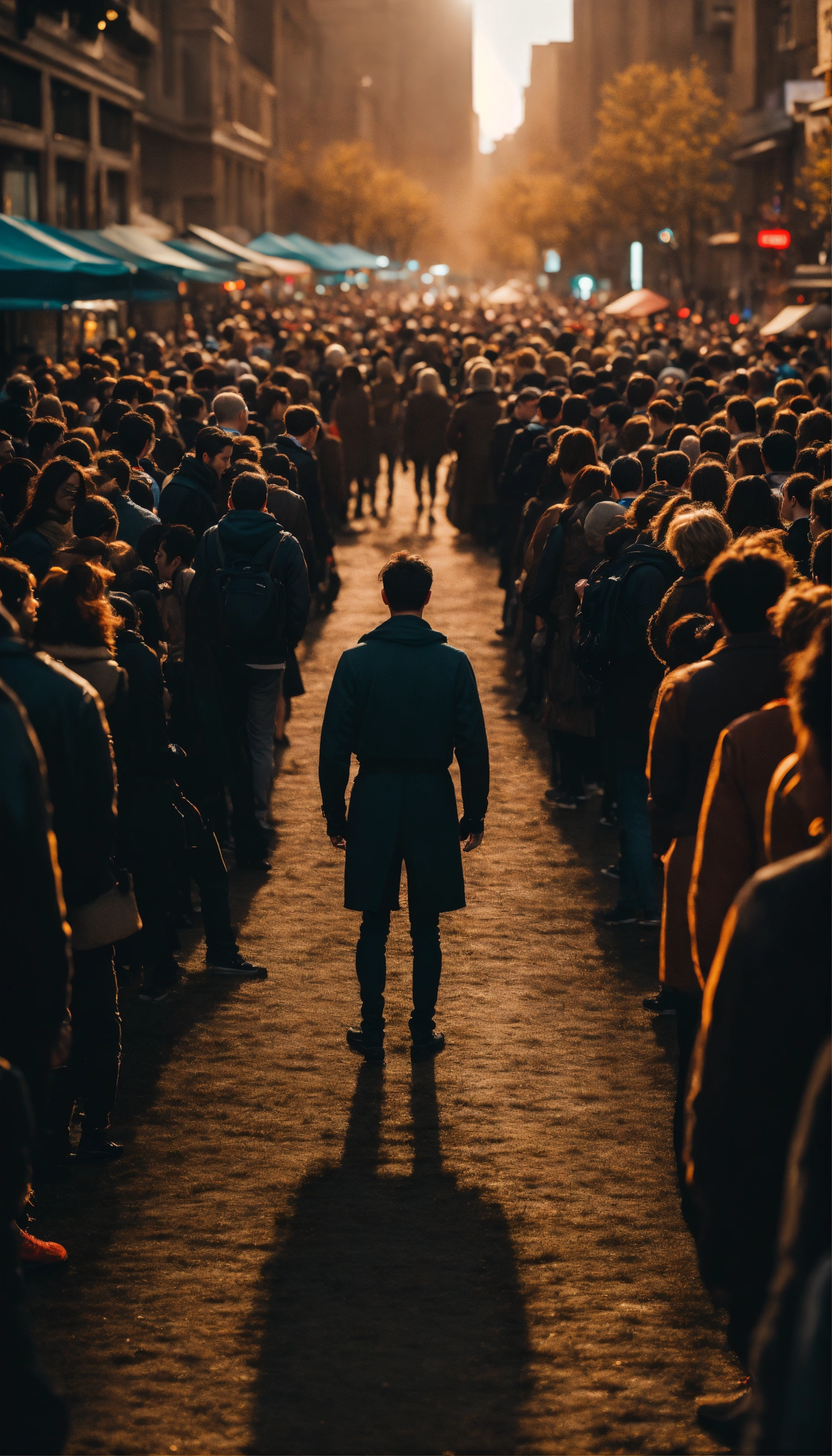 Lexica - A lone person getting surrounded by a crowd of people, surreal ...