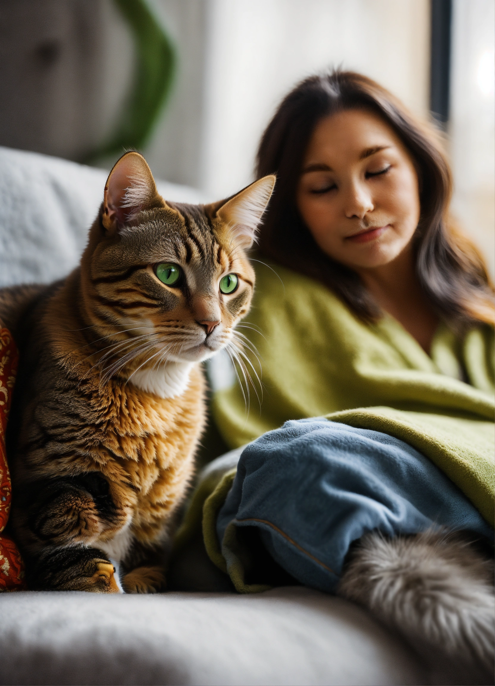 Lexica - A cute middle-aged cat with beautiful green-brown eyes sits ...
