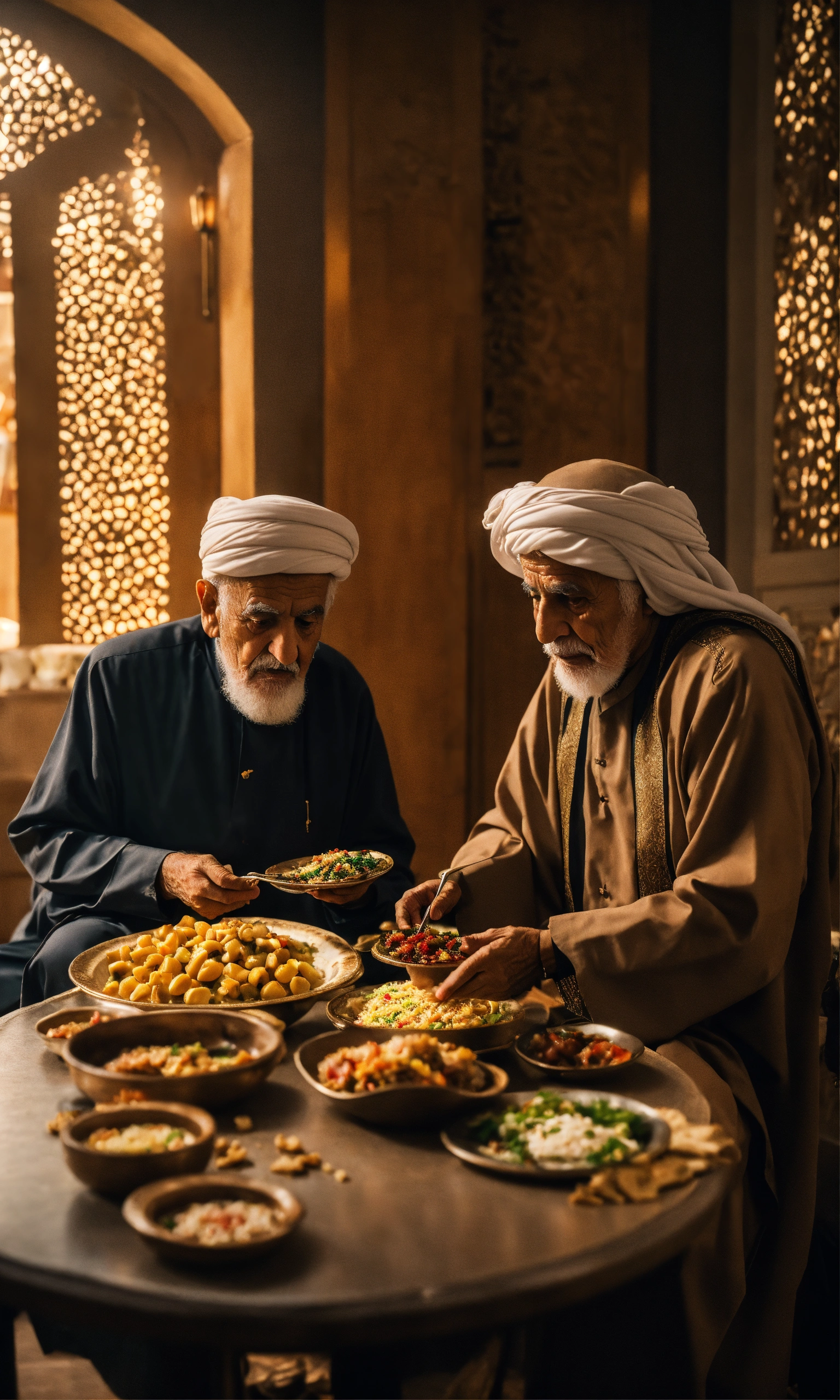 Lexica - A wealthy middle eastern old man eating on a table full of ...