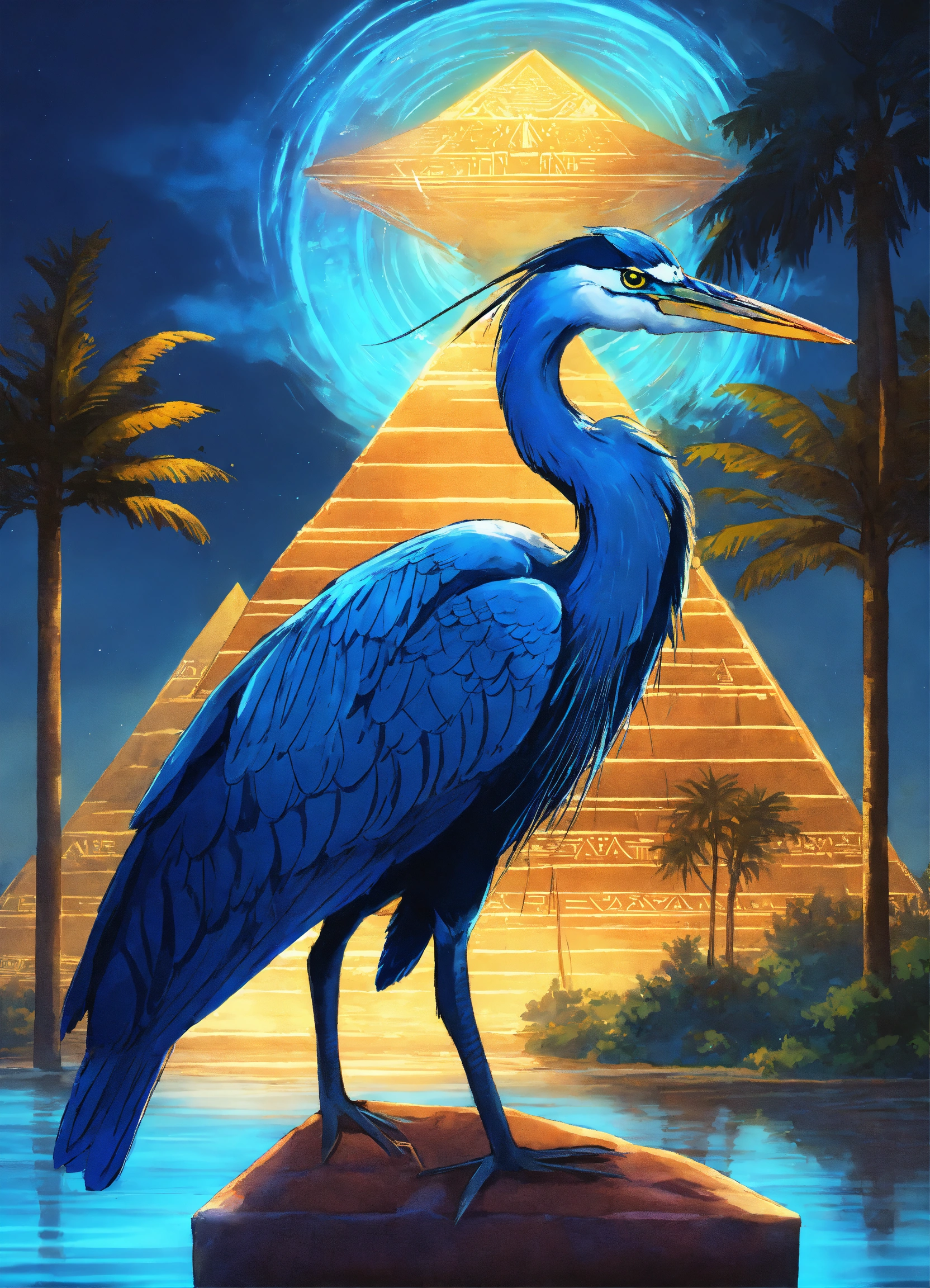 Lexica - An anime of a glowing blue Heron, glowing a blue energy on top ...