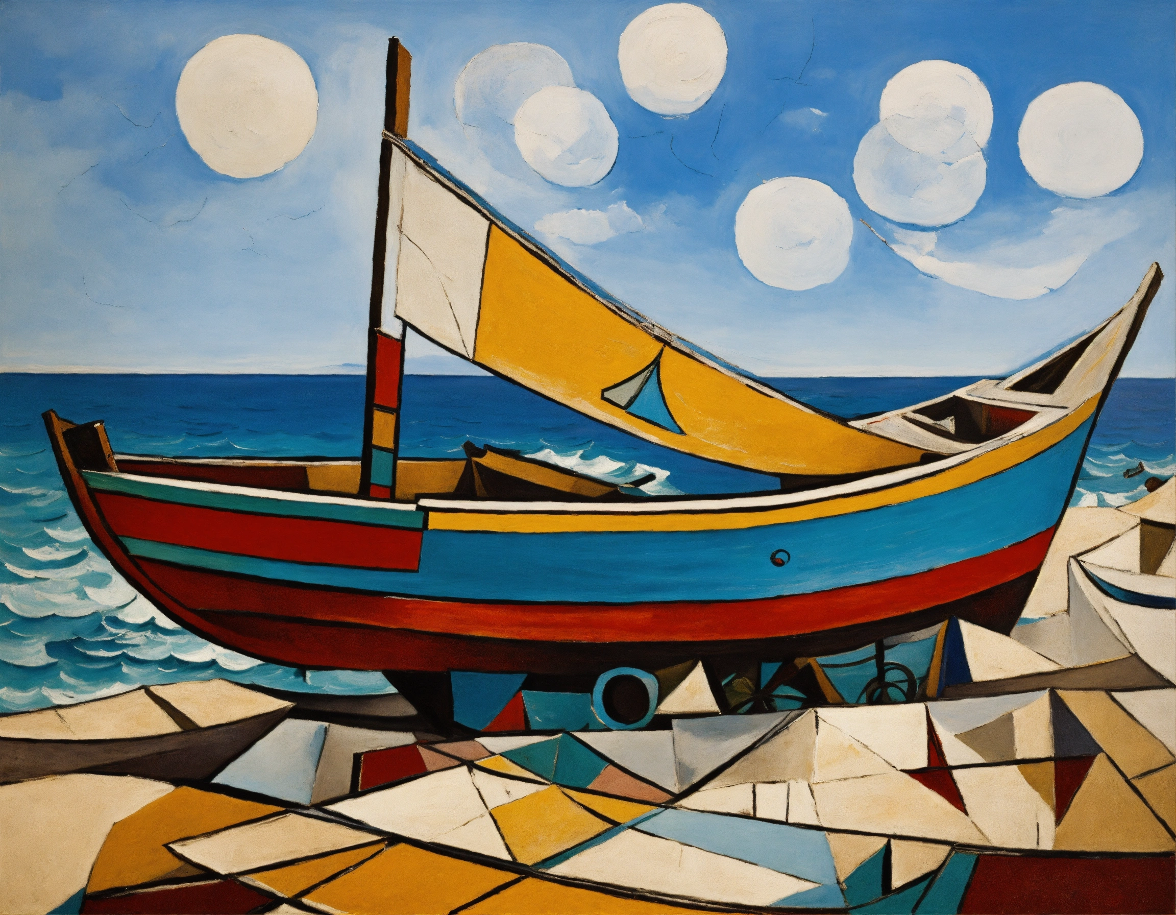 Lexica - Picasso painting with the sea and an old boat