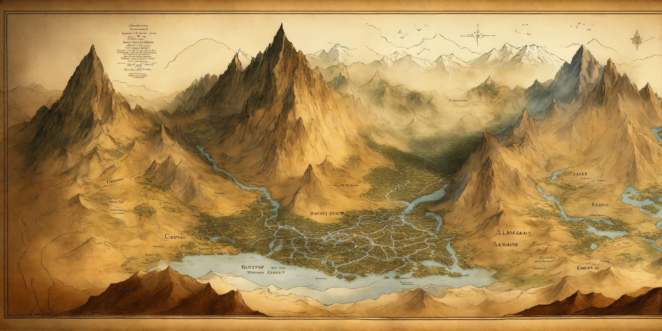 Lexica - Fantasy map with mountains and snow peaks. sketch print with ...