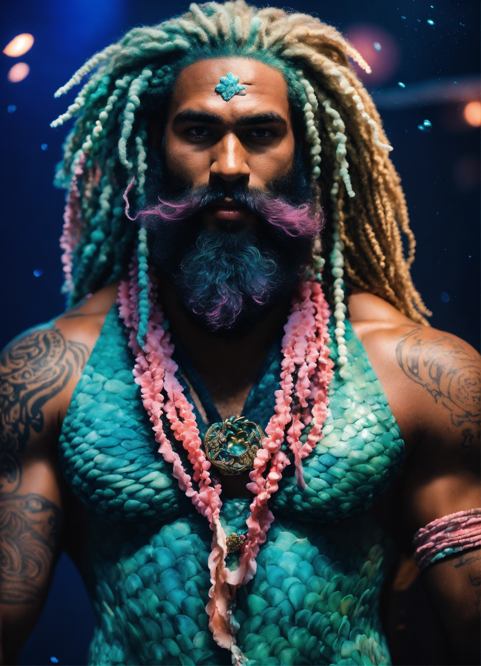 Lexica - A buff muscular Merman with scales Blue skintone with pink ...