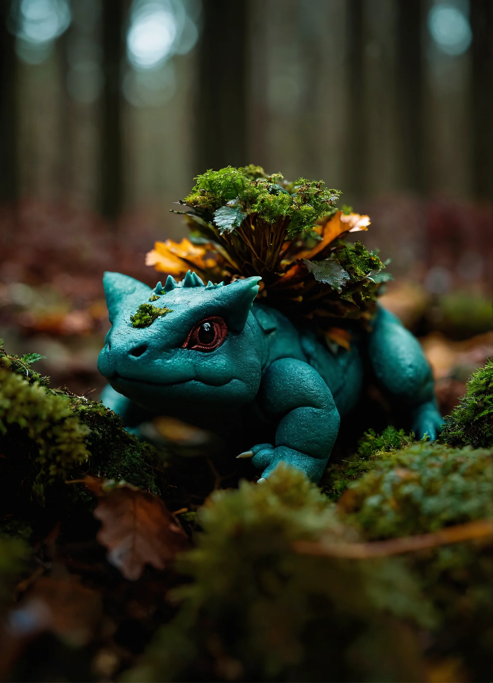 Lexica - A realistic venusaur animal among the trees, forest lake, moss ...