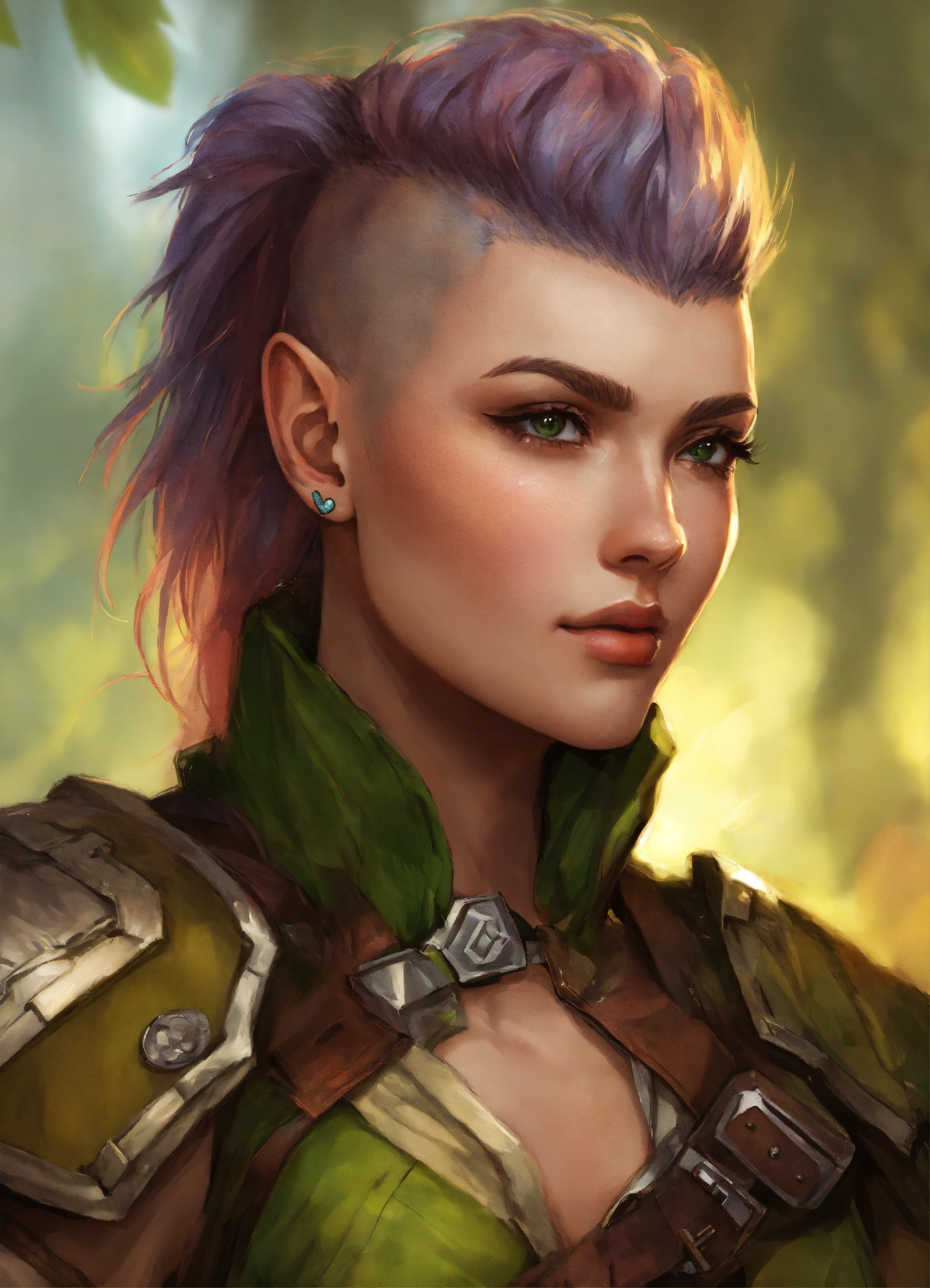 Lexica - Female elf ranger with sides of head shaved in short mohawk ...
