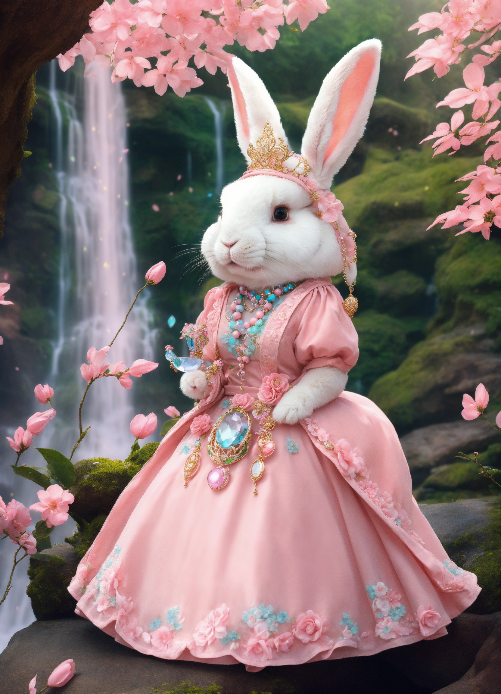 Lexica - Adorable pastel pink rabbit dressed as a beautiful lady with ...