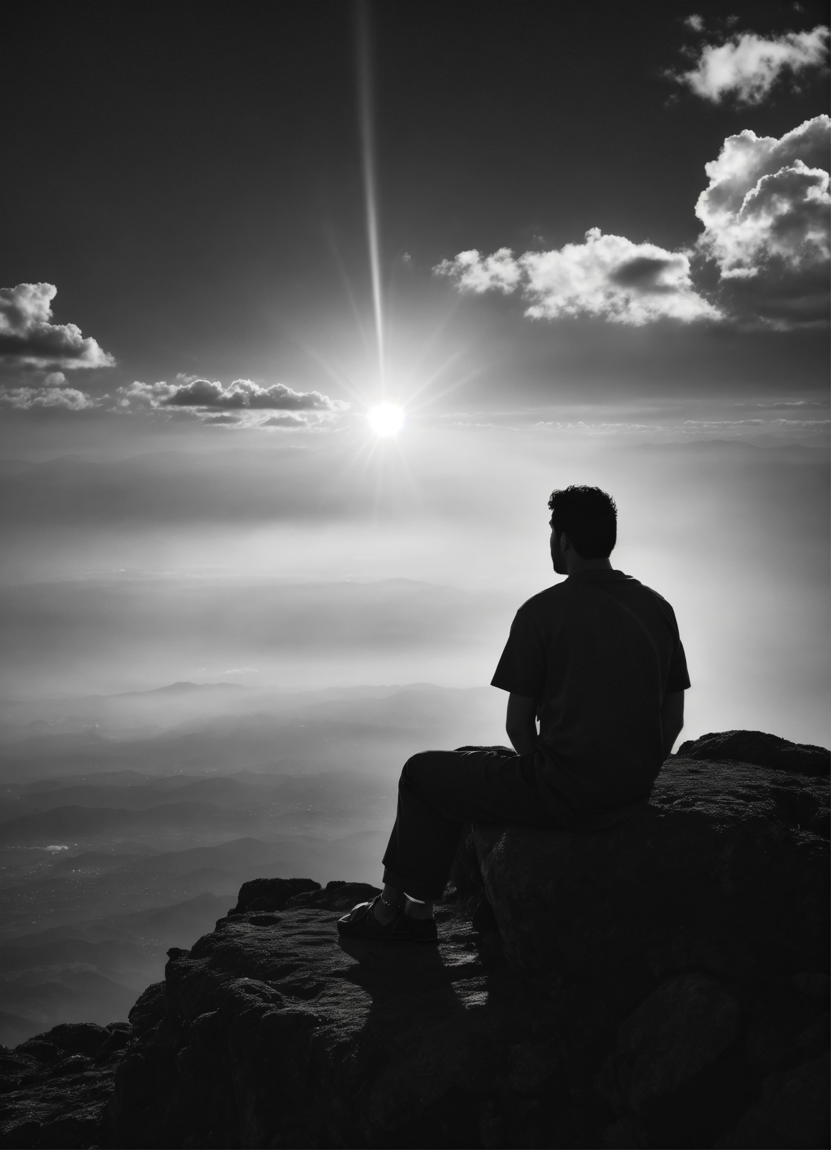 Lexica - A man in heaven talking with God , black and white mode