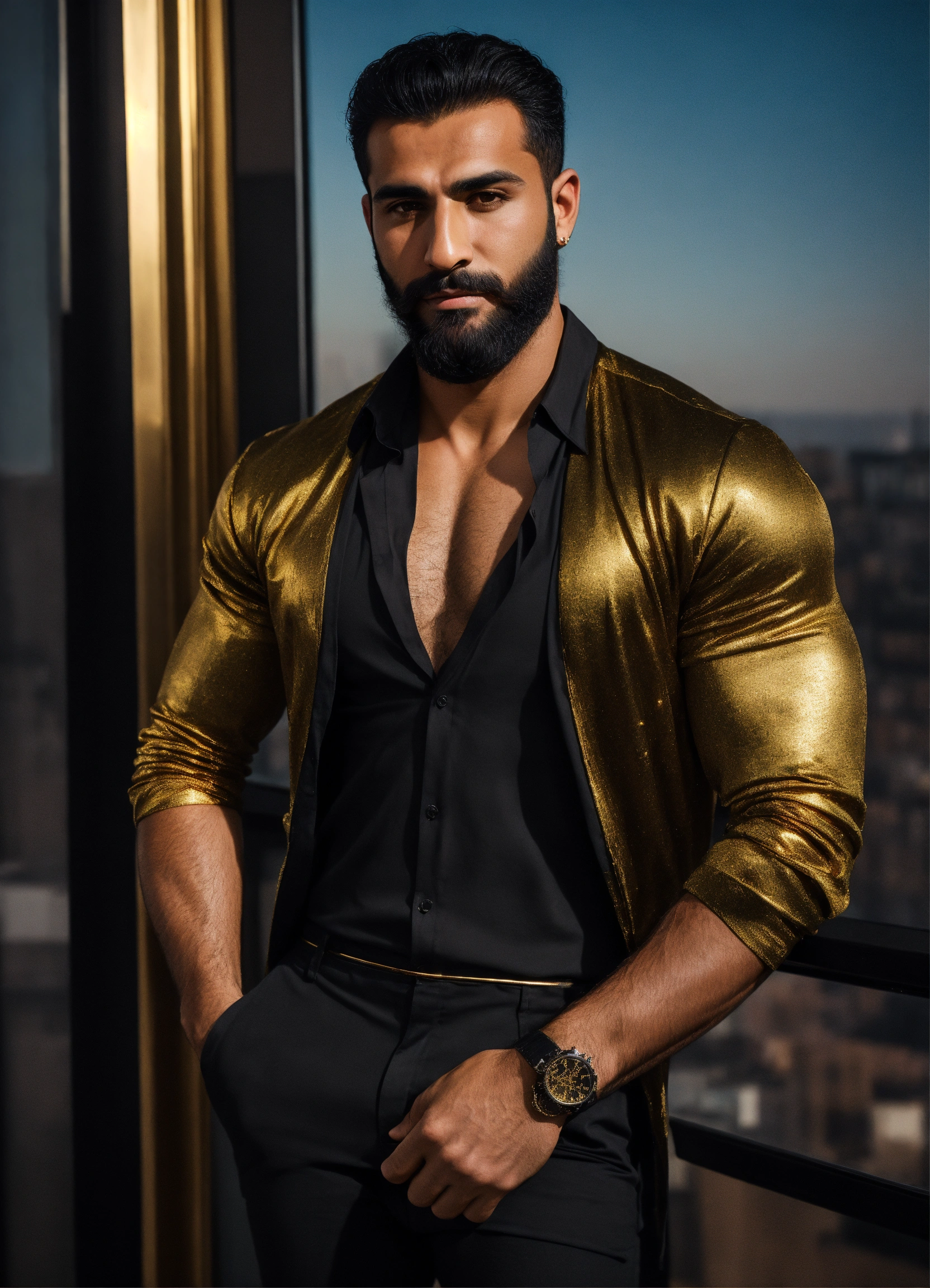 Lexica - A handsome Arabic man, with gold skin. tall muscular build ...