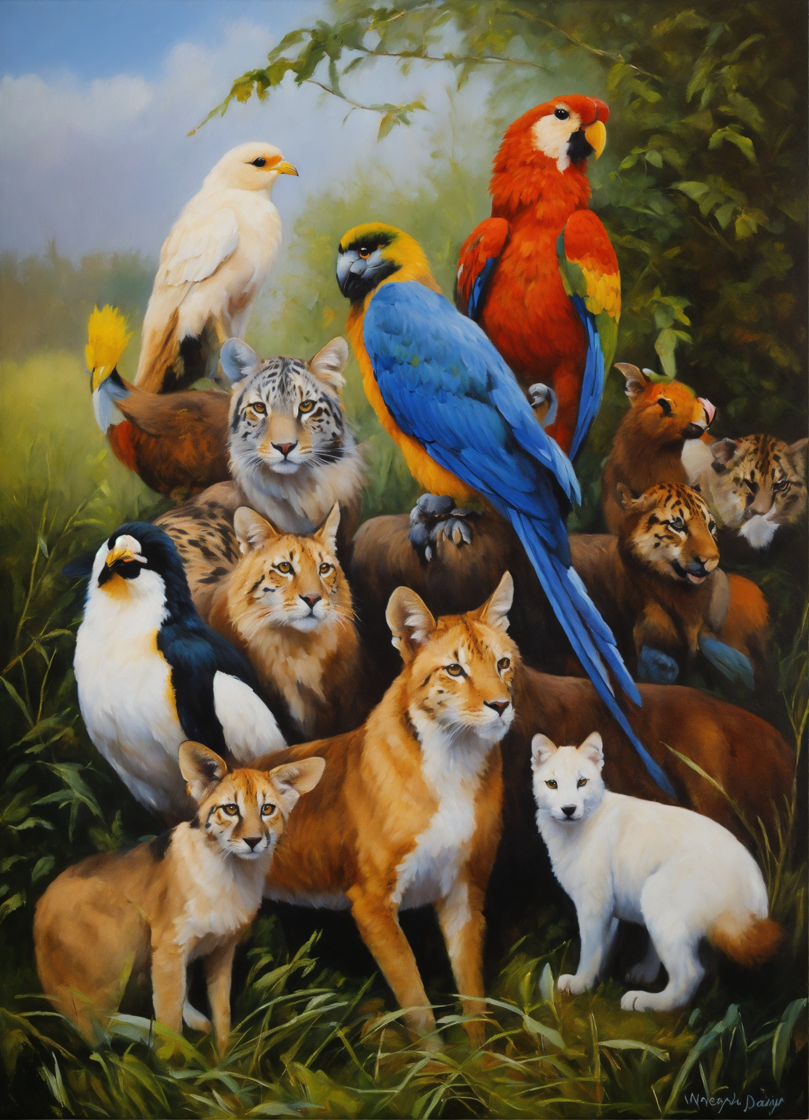 Lexica - World animal day, multiple animals, oil painting