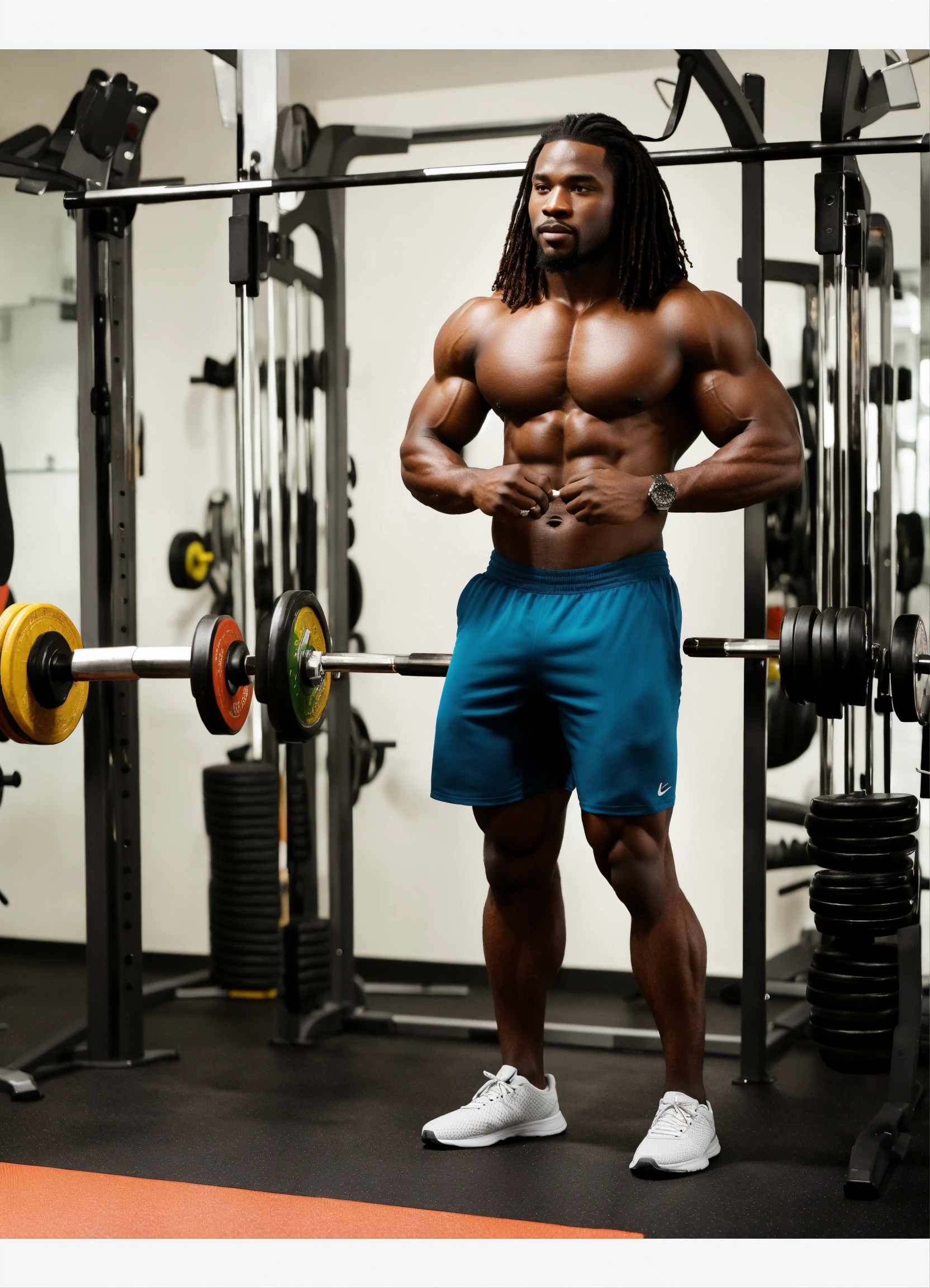 Lexica - African men, long hair, working out in the gym, well-developed ...