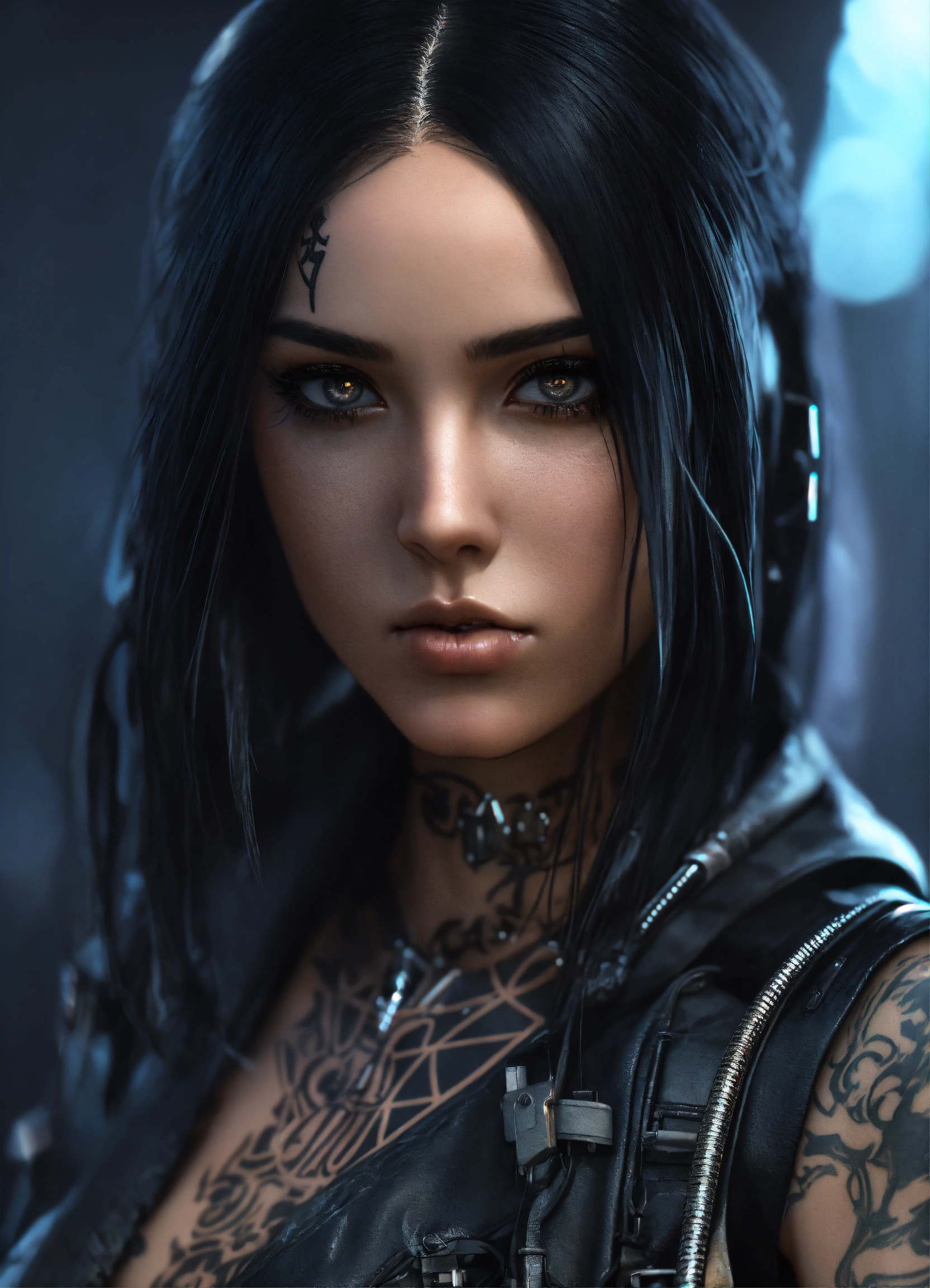 Lexica - Goth girl with long black hair, tattooed, piercing, complex ...