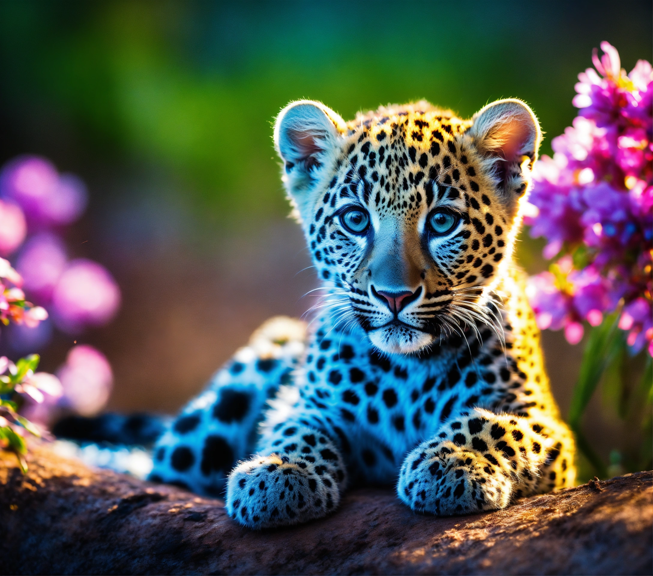 Lexica - Neon 90’s style portrait of baby leopard. Bright, contrasting ...