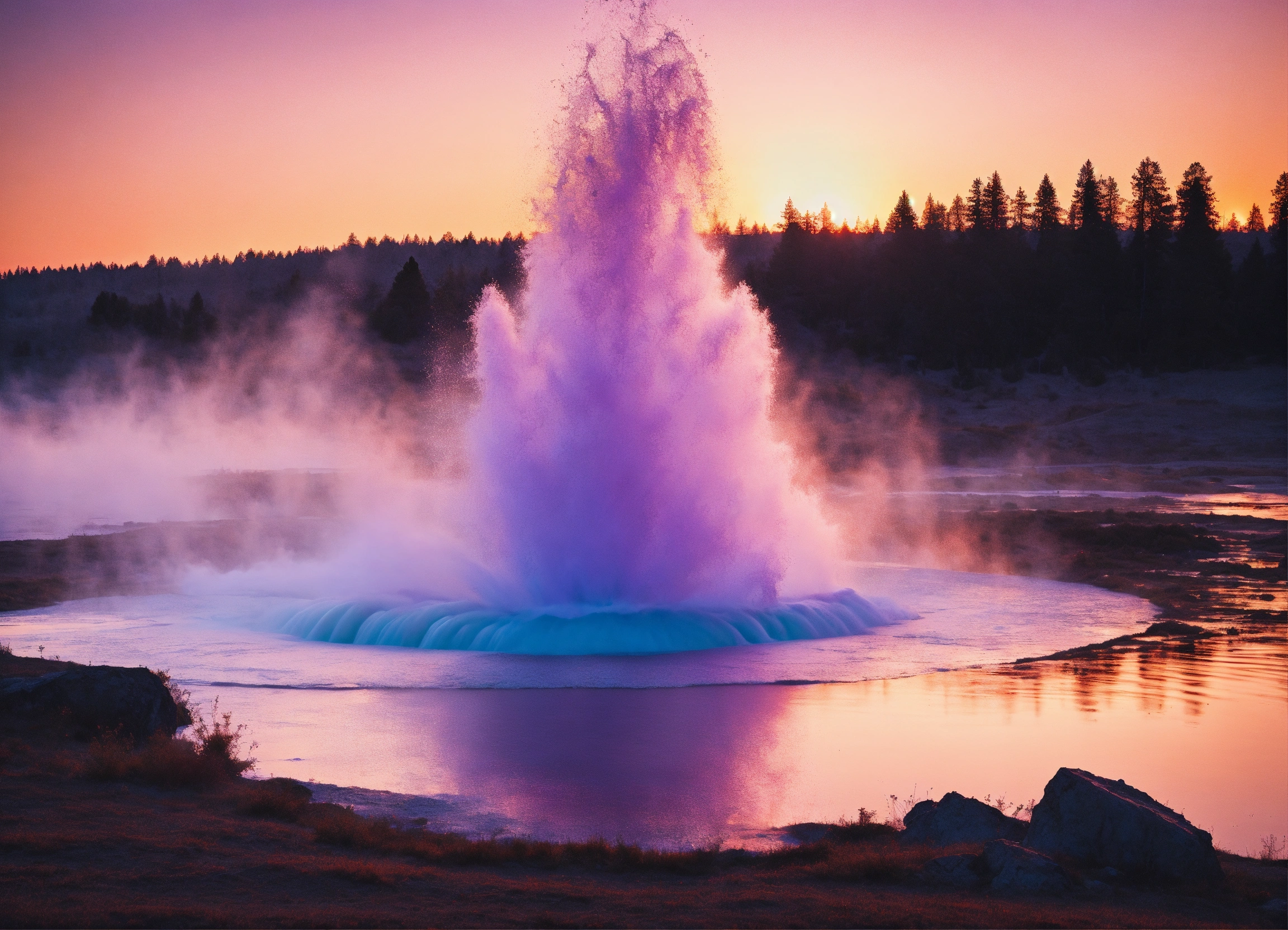 Lexica - Beautiful geyser shooting purple water in the air, hopeful ...