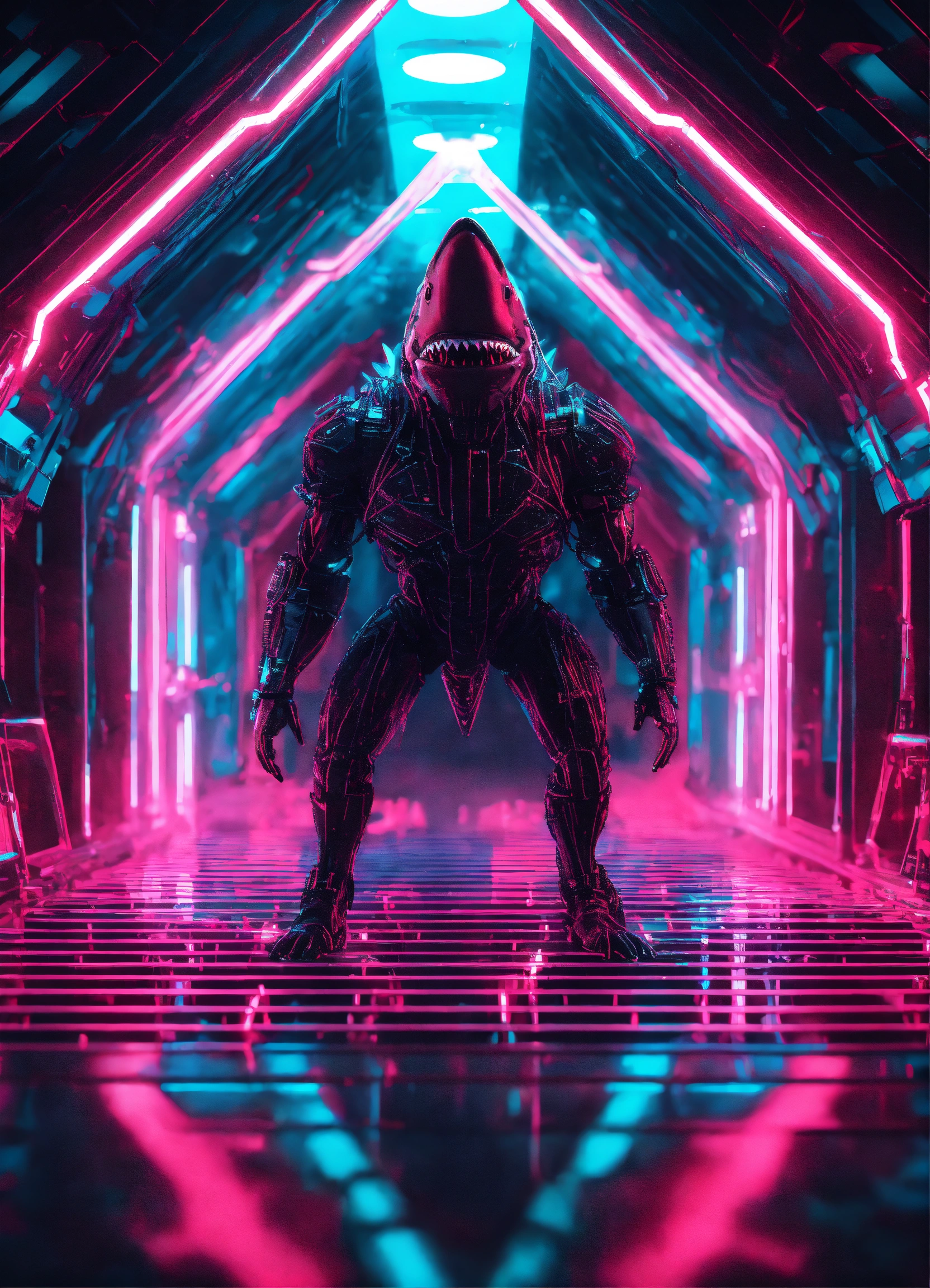 Lexica - Digital wire neon Frame terminator shark semi transparent 3d ...