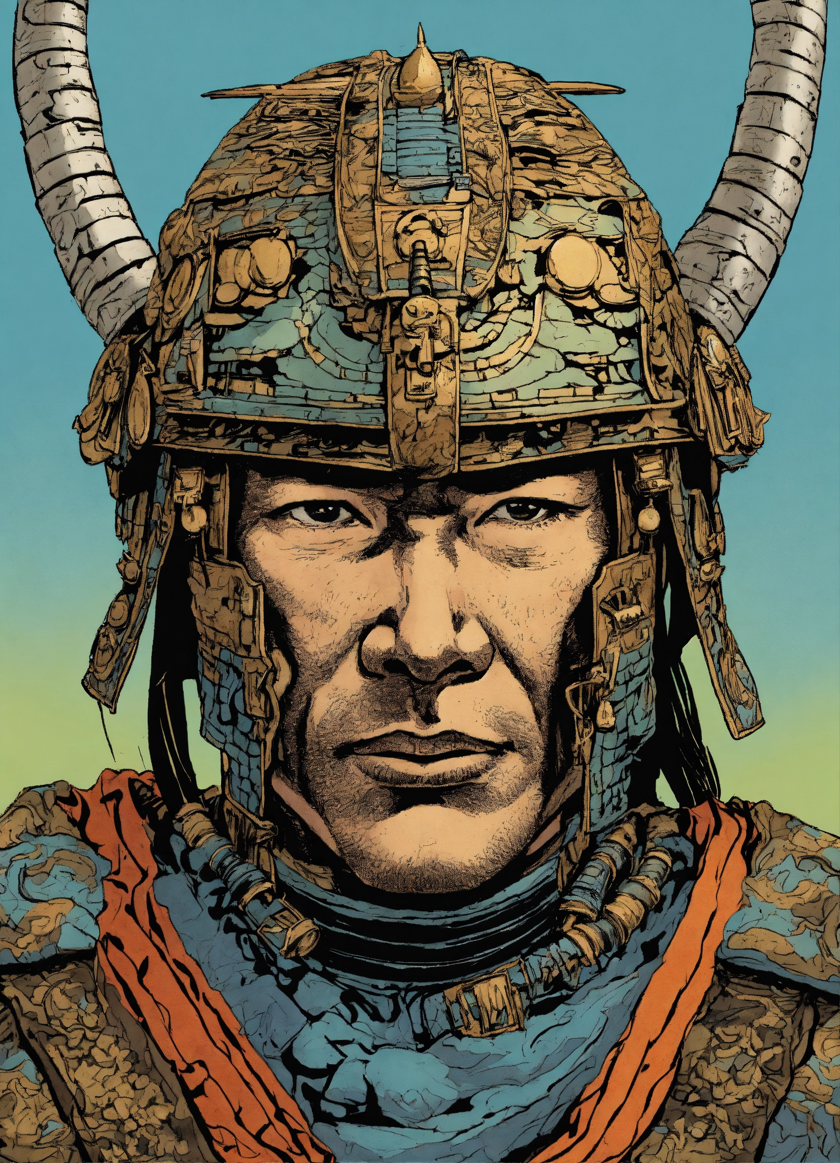 Lexica - Detailed pen and ink illustration of a eastern warrior samurai ...