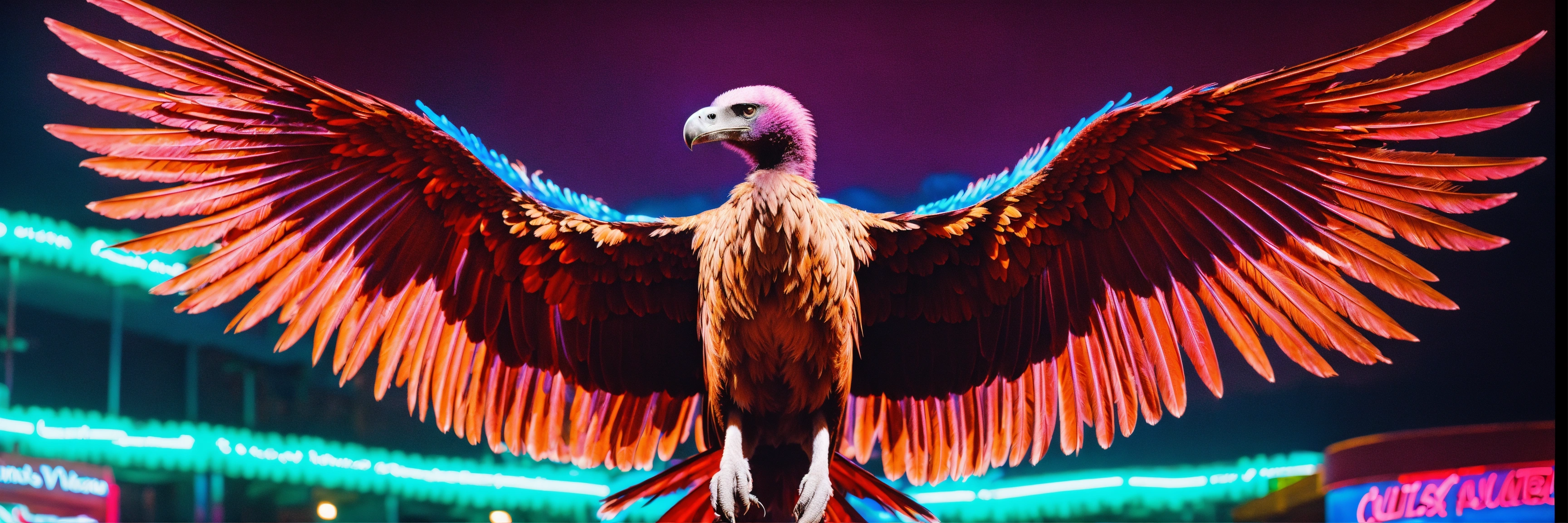 Lexica - Vulture with outstretched wing, neon light, las Vegas aesthetic