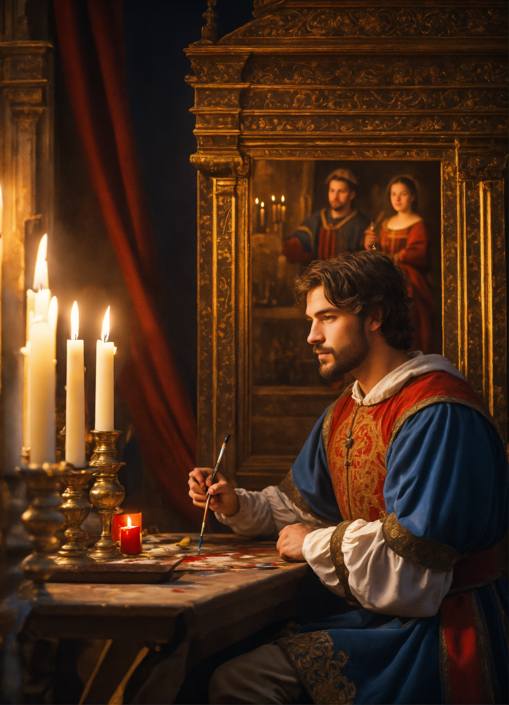 Lexica - A handsome prince is painting a large canvas, the canvas has ...