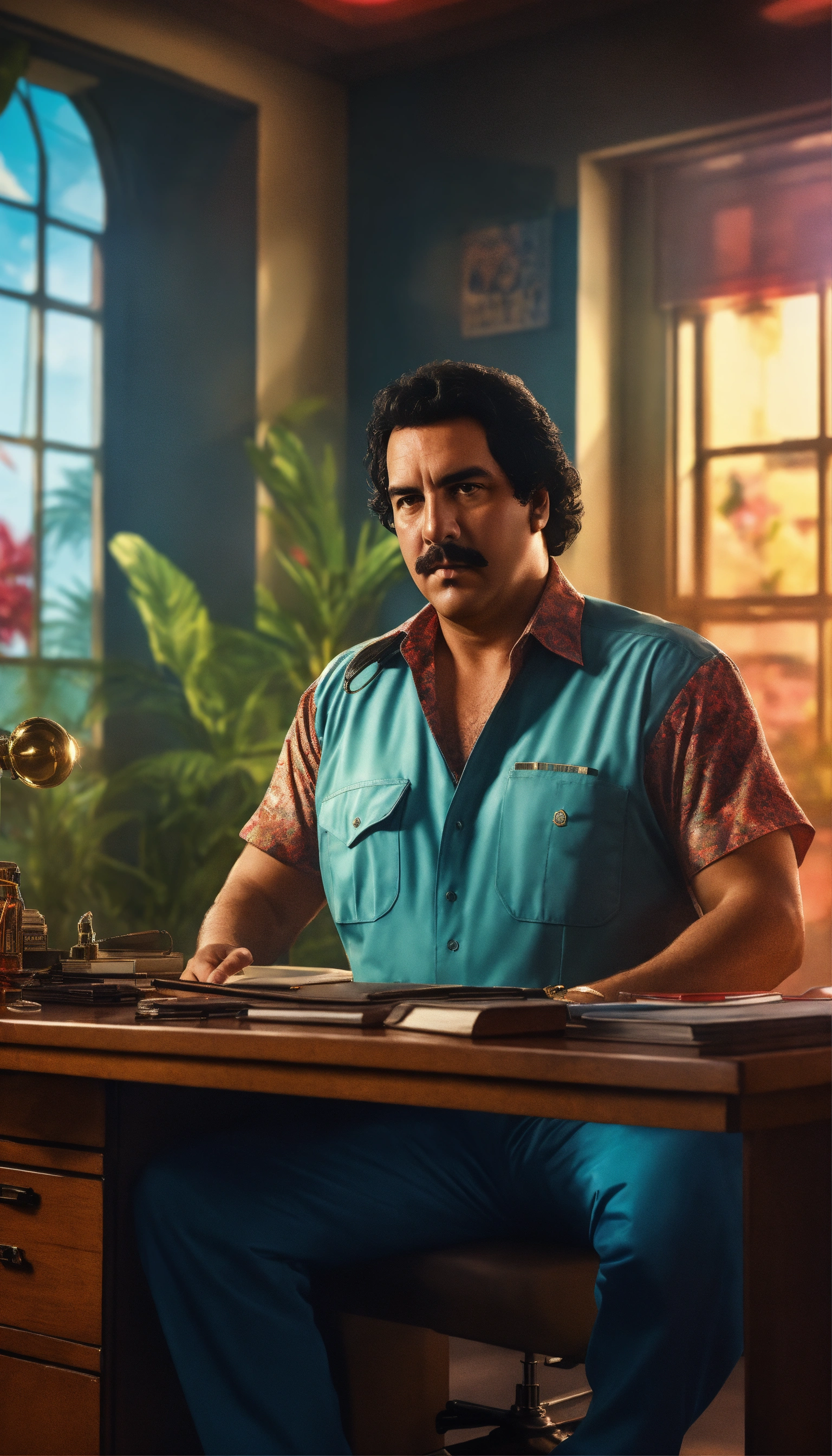 Lexica - Character in the style of pablo escobar, front view, brightly ...