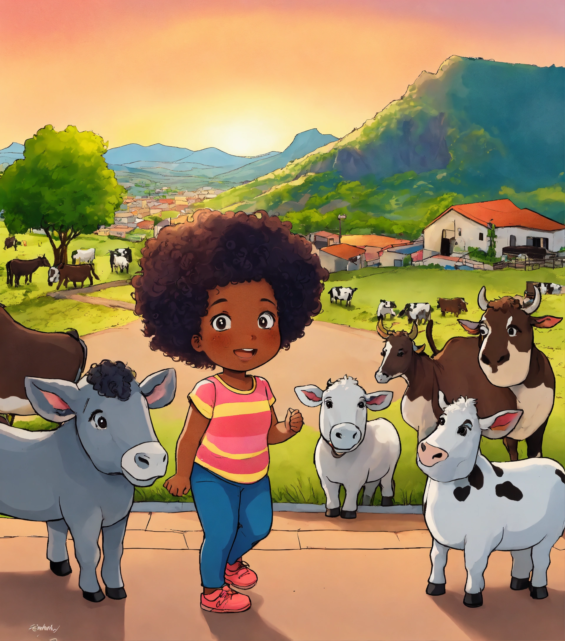 Lexica - A funny cartoon 3-year-old Caribbean girl with curly afro hair ...
