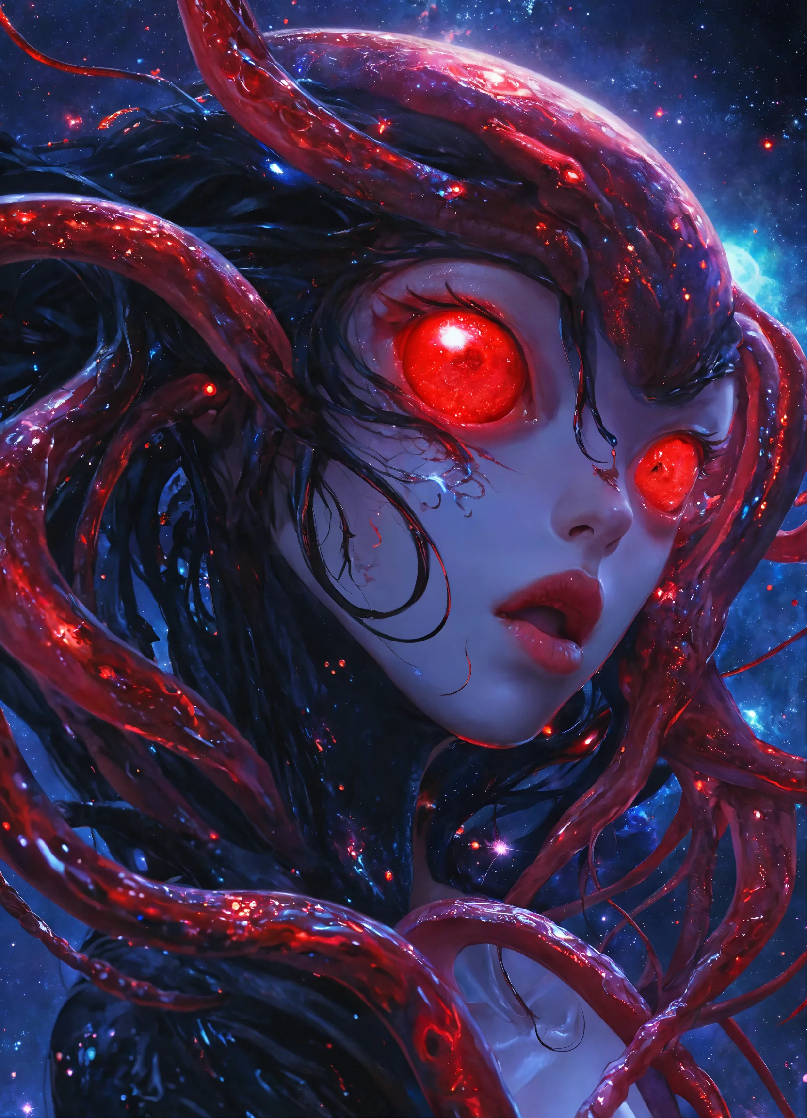 Lexica - Anime, wide shot, tentacle hair, extra eyes, demonic evil ...