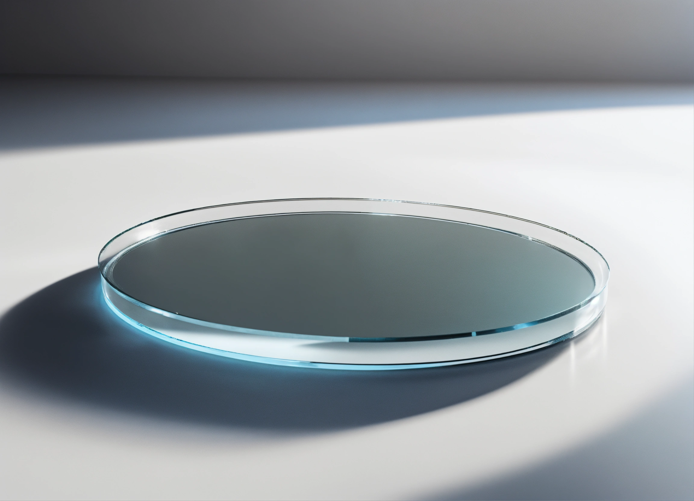 Lexica - Ultra thin glass circle, seen from a side angle with a rotated ...