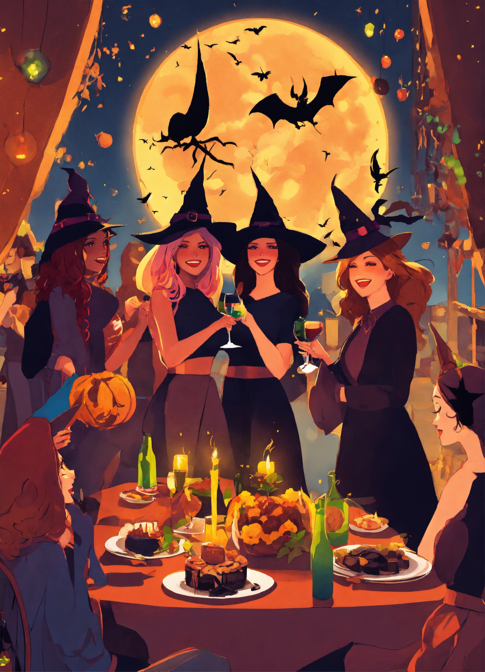 Lexica - Witches coming together and celebrating at a party