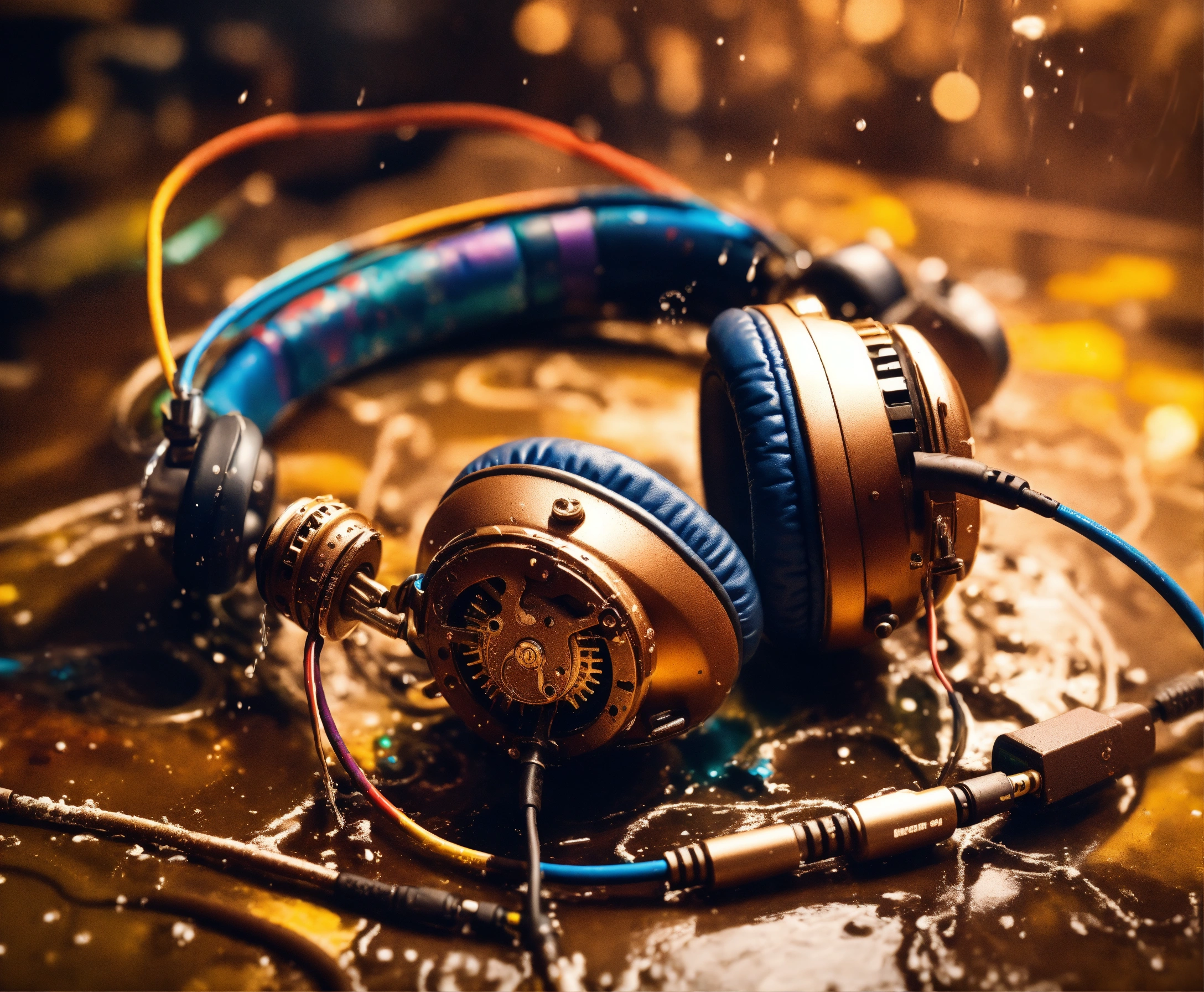 Lexica - Cyber steampunk gear theme Drip paint headset. USB-c cables ...