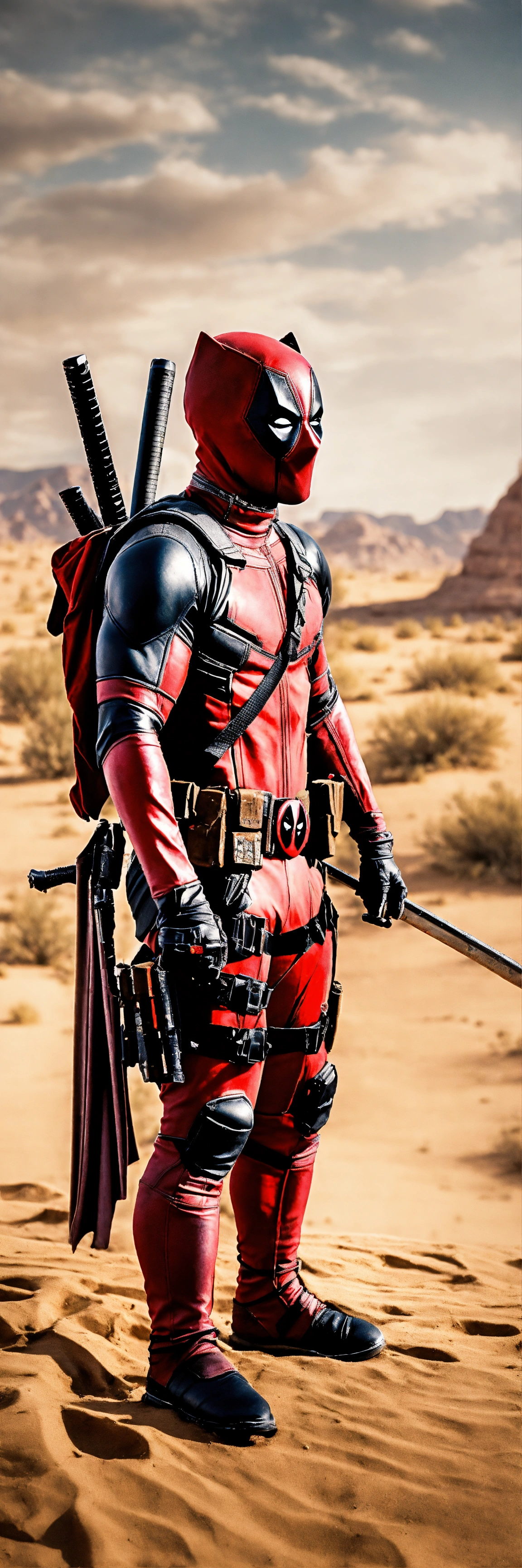 Lexica - Realistic, deadpool themmed bat, in the desert, amazing ...