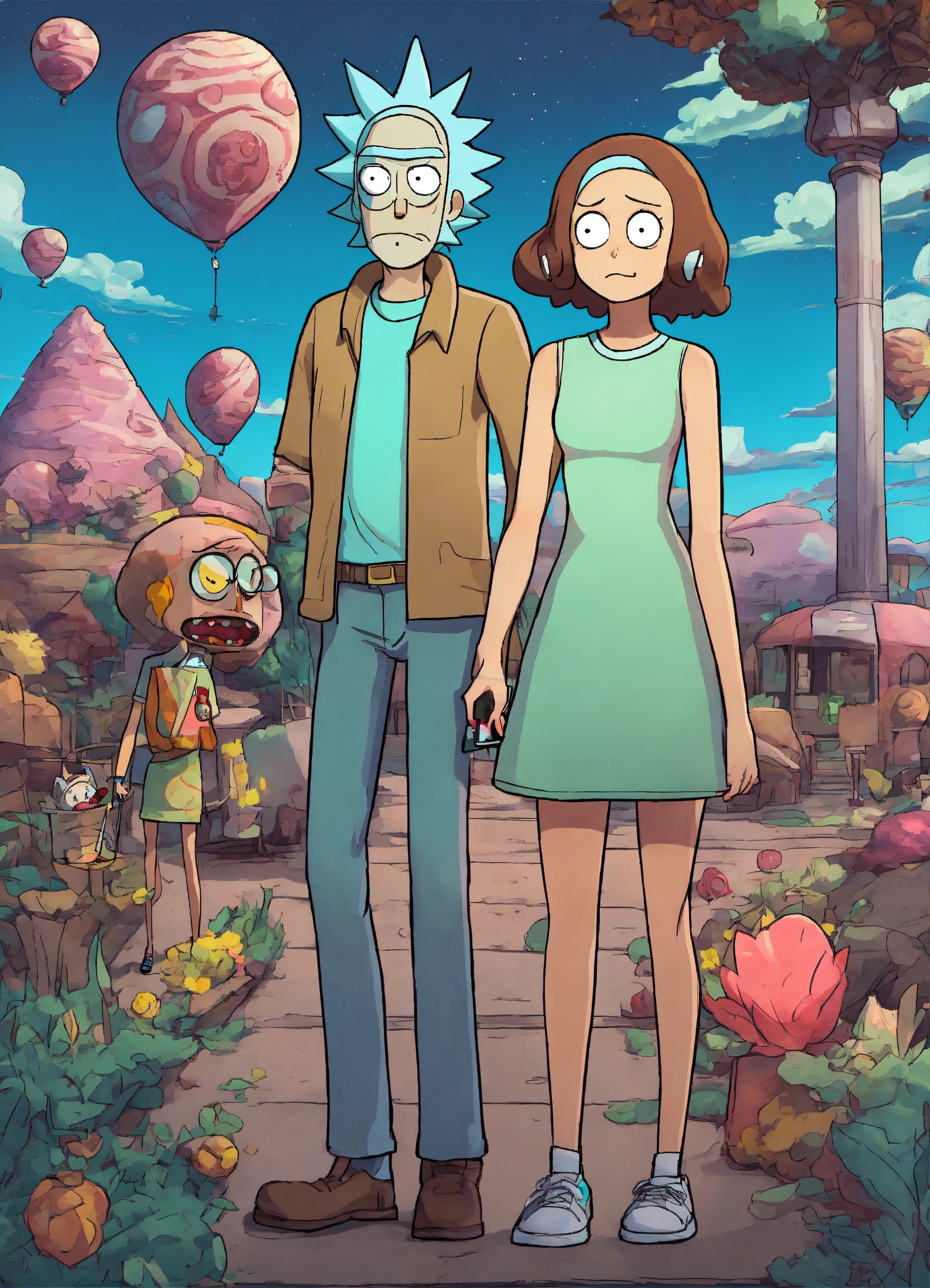 Lexica - Cute man and buatiful girl , style from Rick and Morty carton ...