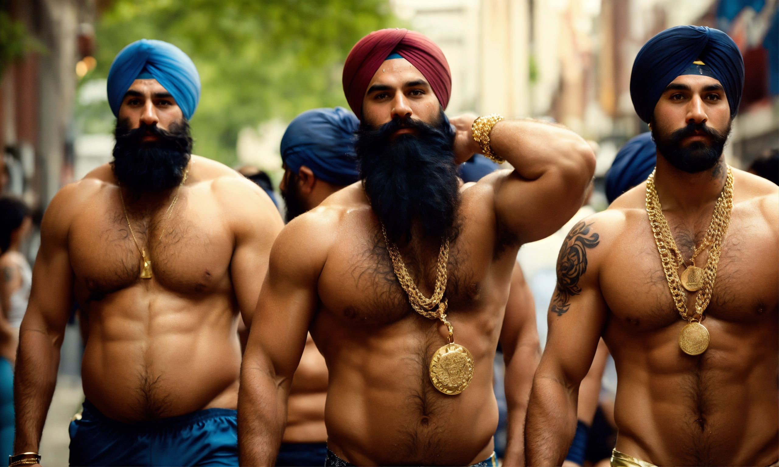 Lexica - A high fashion photo,group of burly hairy manly sikh men ...