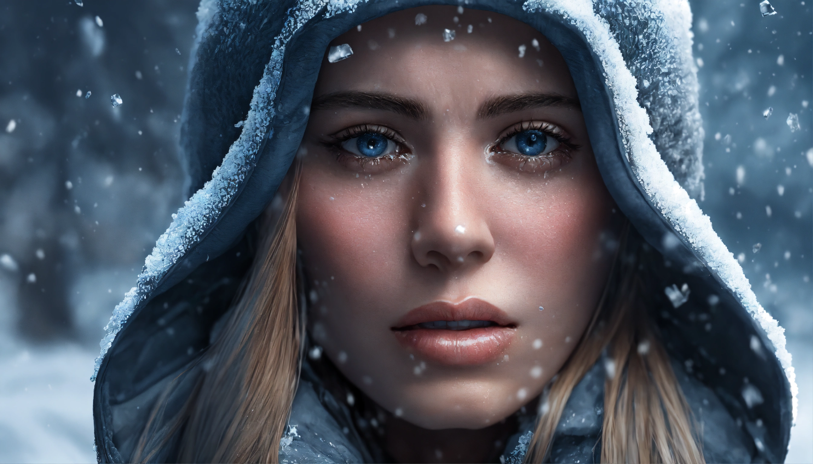 Lexica - Produce images of a woman crying tears of ice in a cold and ...