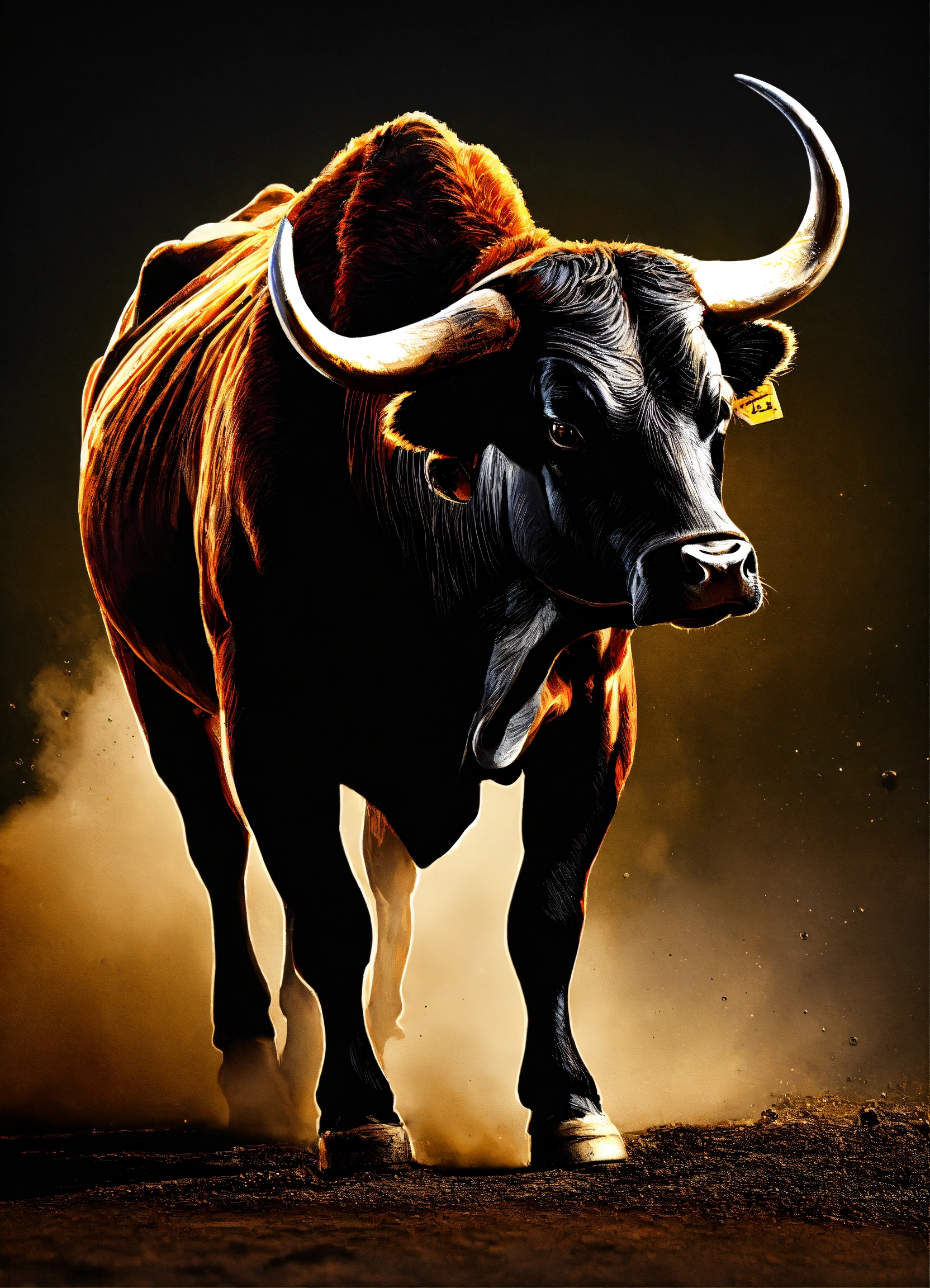 Lexica - Bucking bull side on profile black background photo realistic